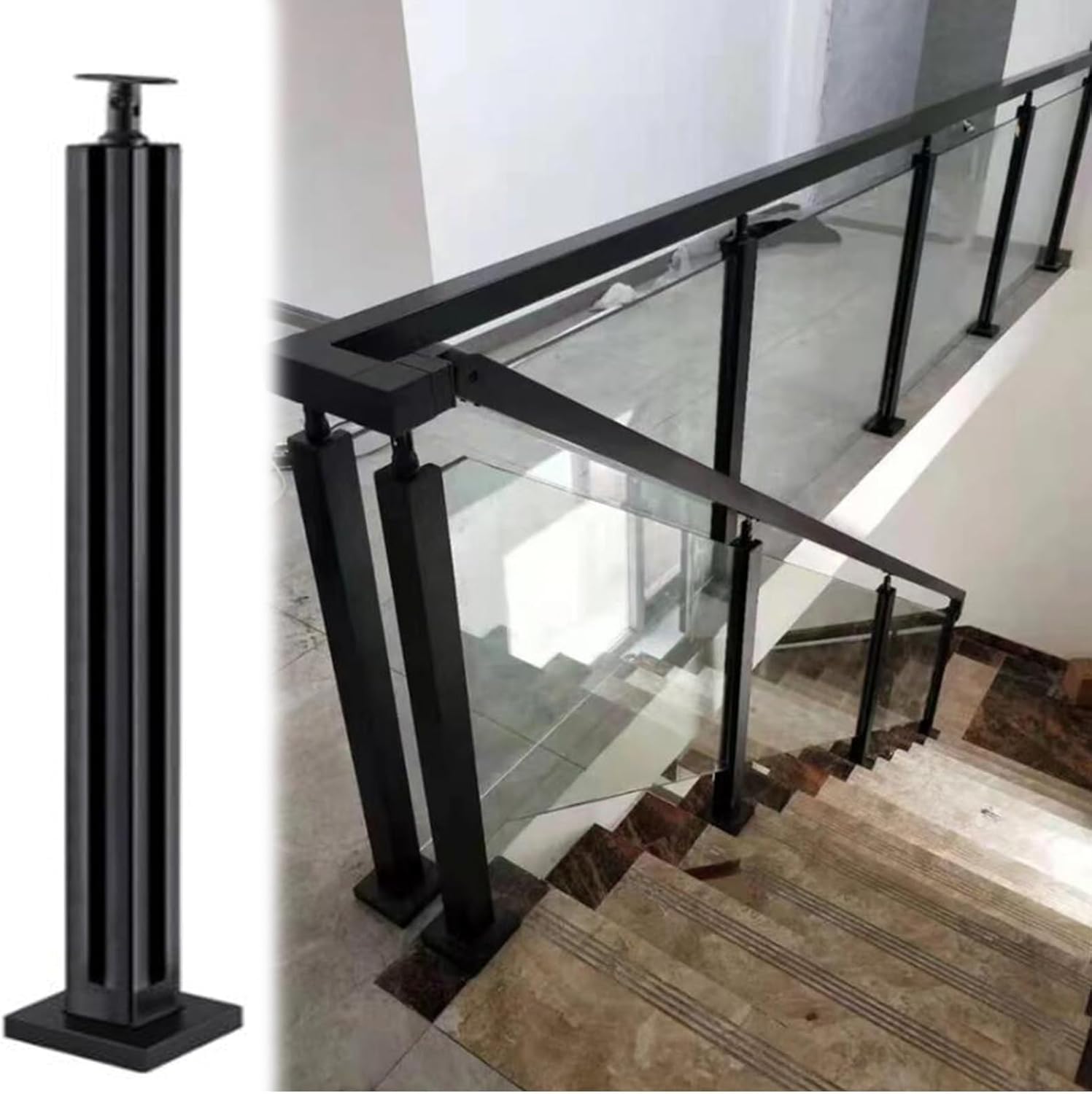 JLXJYS Glass Stair Railing Post, Glass Stair Railing Side Mounts/Indoor ...