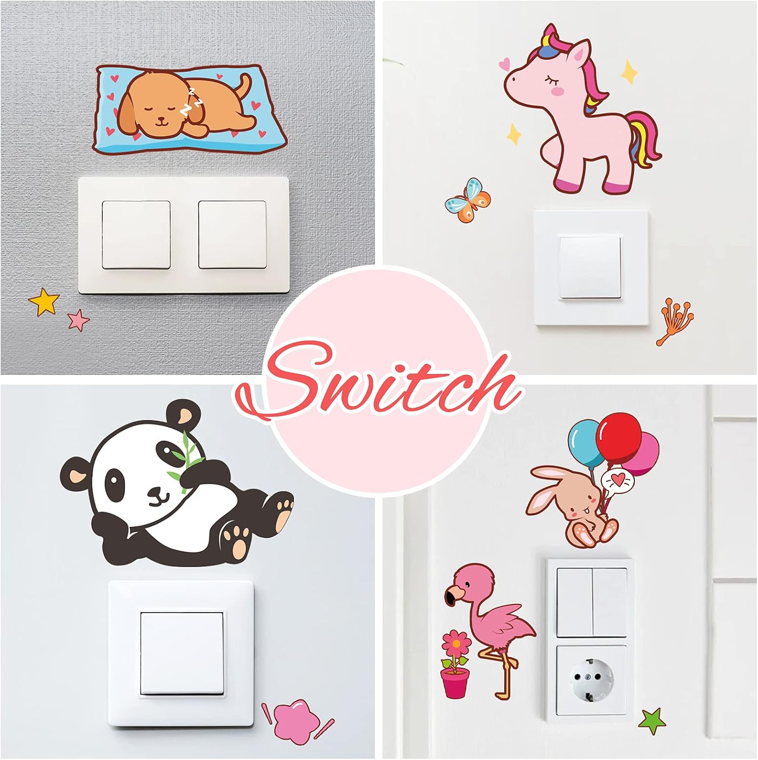 BETESSIN 15 Pcs Colourful Animals Wall Sticker Funny Small Light Switch ...