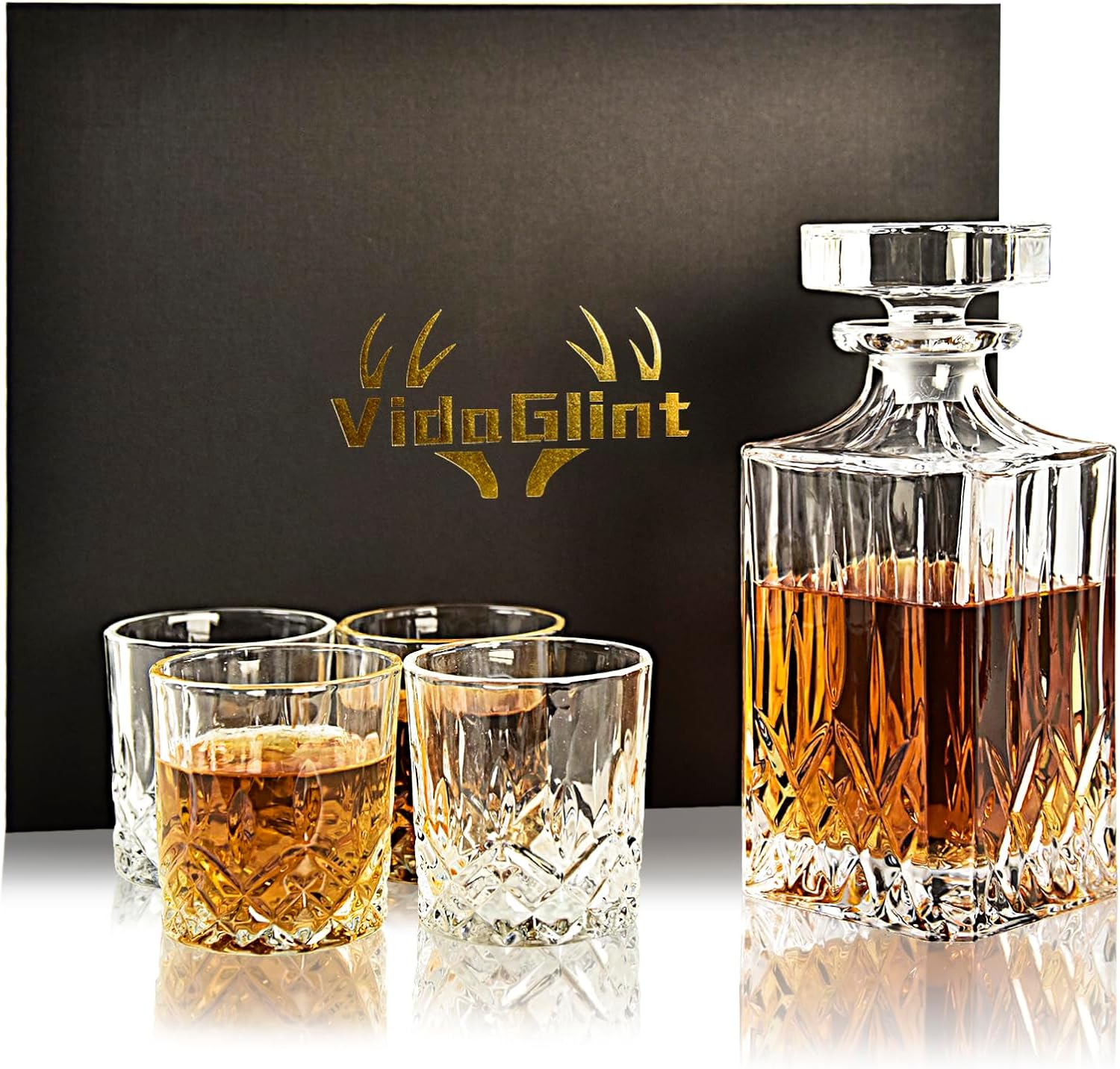 Amazon.com | VidaGlint Whiskey Ocean Decanter Set with 4 glasses ...