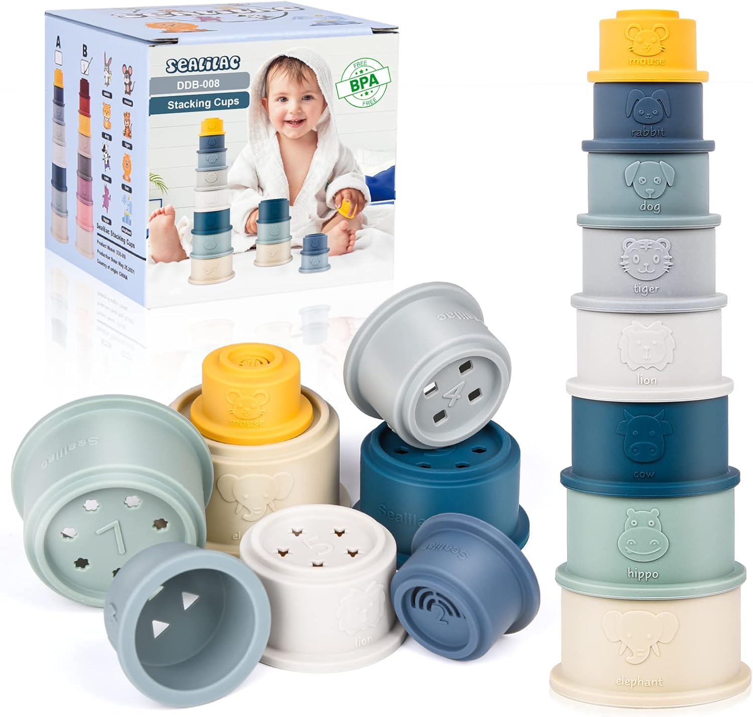 Sealilac 8 Pcs Stacking Cup Toys, Baby Stacking Toys, Baby Stacking ...