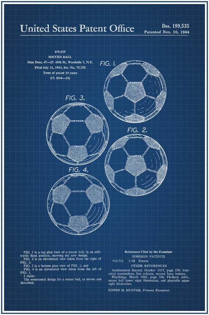 Amazon.com: Soccer Ball Classic Official Patent Blueprint Cool Wall Art ...