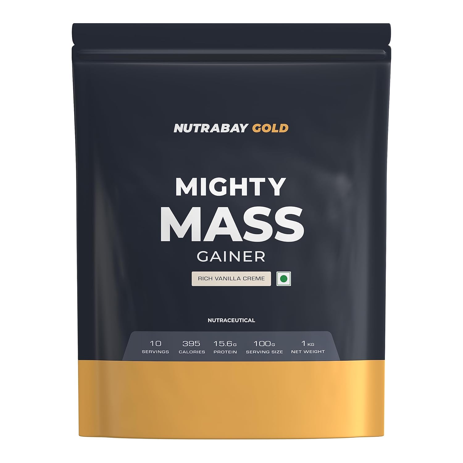 Nutrabay Gold Mighty Mass Gainer Powder - 1kg, Rich Vanilla Creme | 15 ...