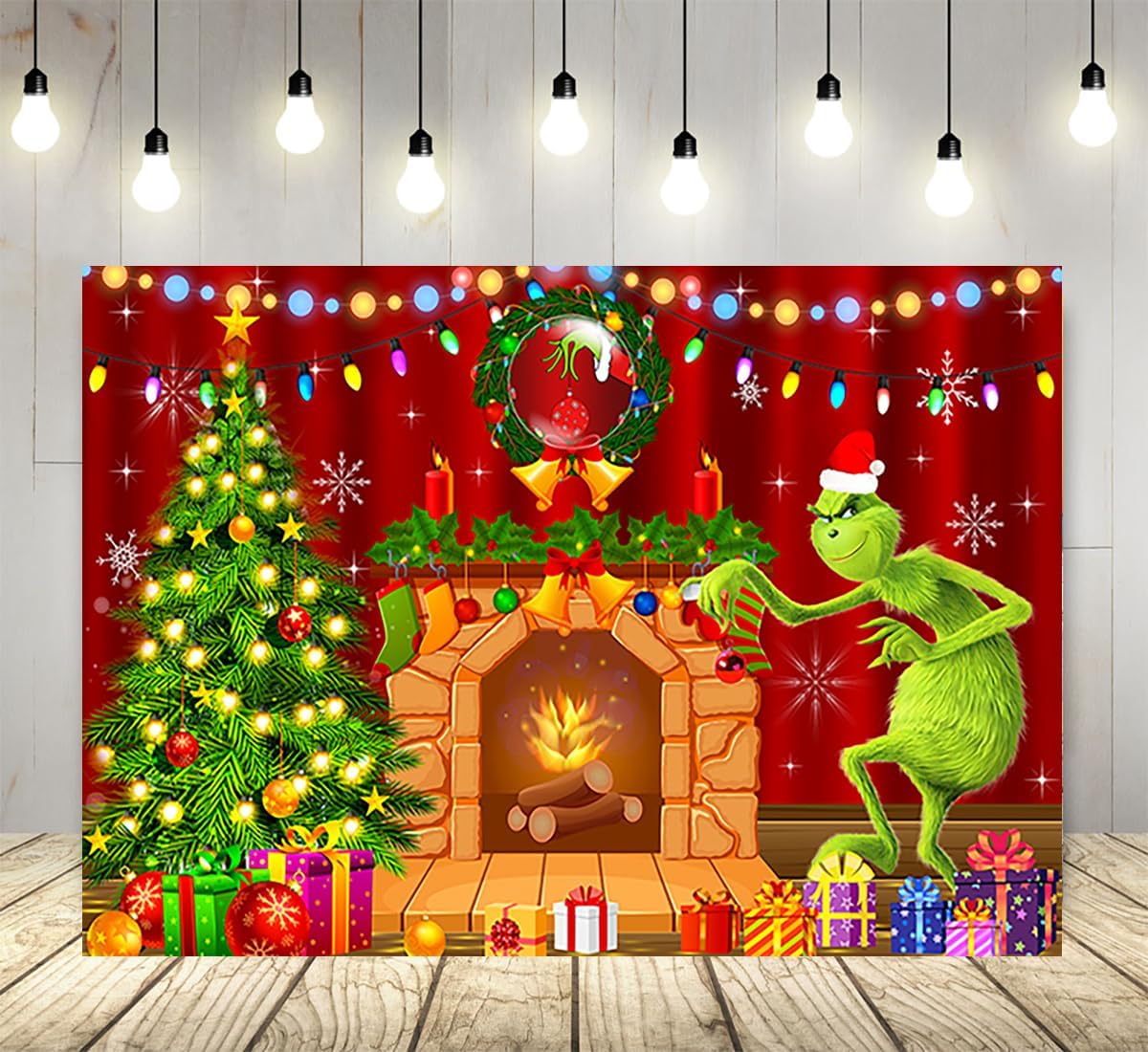 Amazon.com : Cartoon Fireplace Backdrop for Christmas Party Supplies ...