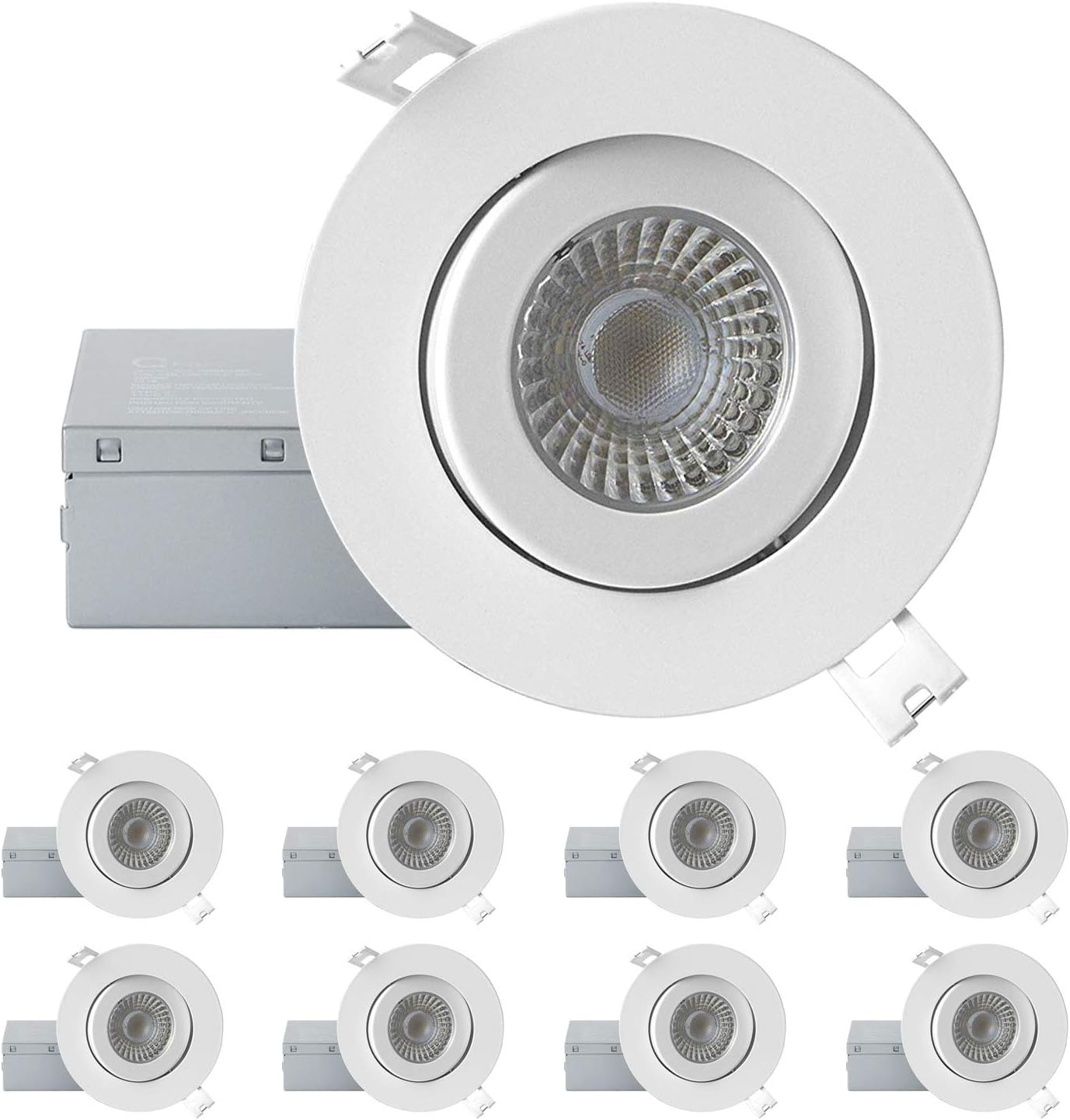 Pack of 8 - QPLUS 4 Inch Gimbal Recessed LED Pot Lights, 10 Watts (=75W ...