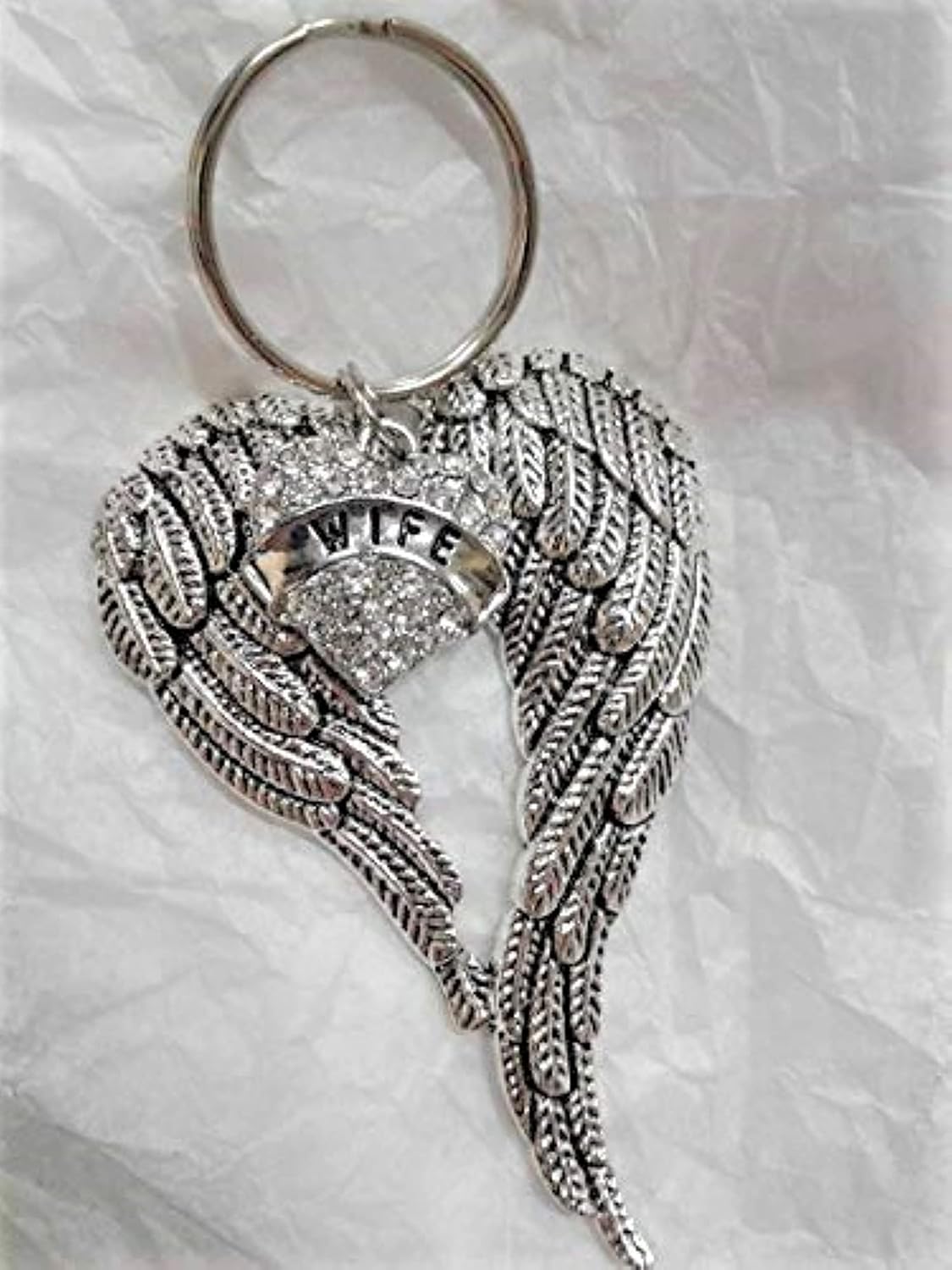 Amazon.com: In Memory Wife Memorial Angel Wing Keychain with Crystal ...