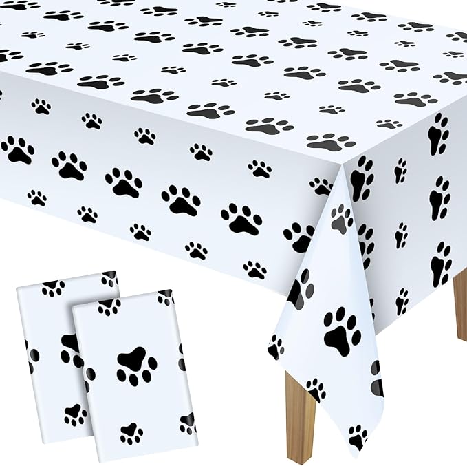 Amazon.com: 2 Pieces Puppy Paw Print Plastic Tablecloth Disposable ...