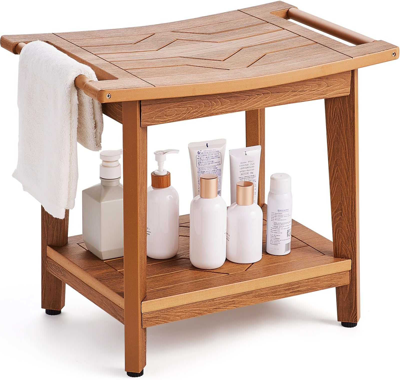 Amazon.com: VEVOR Shower Bench Stool with Storage Shelf, 21" HDPS ...