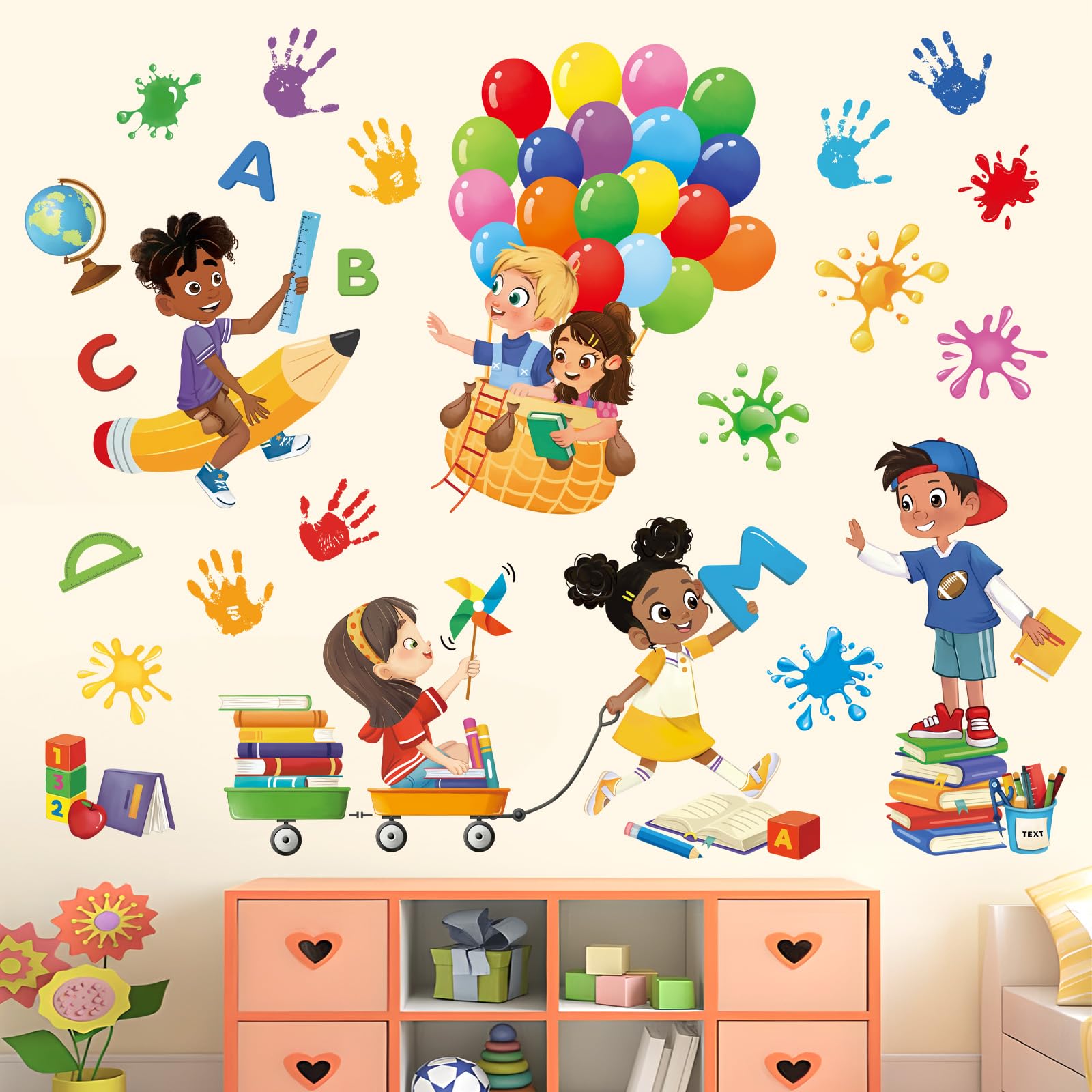 Amazon.com: decalmile Reading Corner Balloon Wall Stickers Books Kids ...