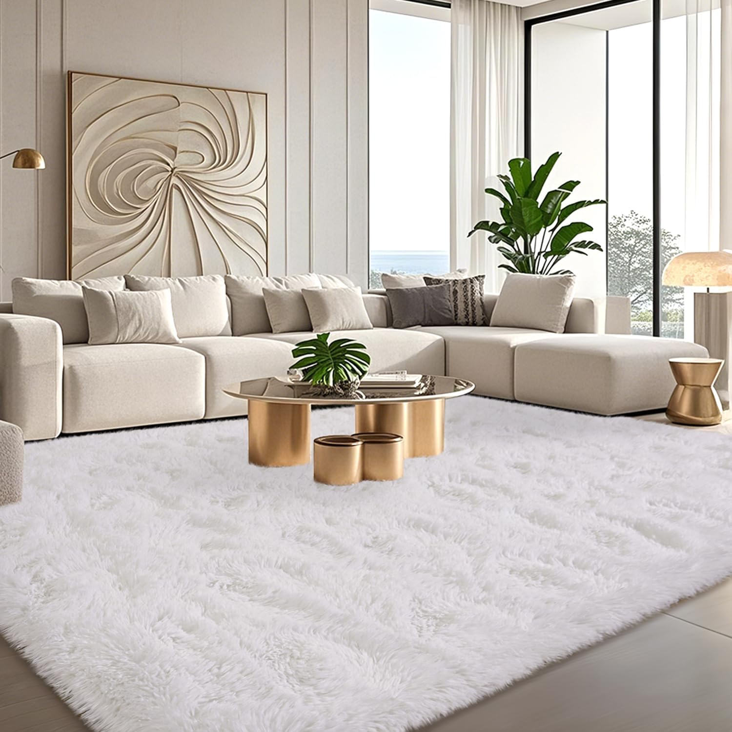 Amazon.com: Large Shag Rugs for Living Room, 8x10 Feet White Fluffy Rug ...