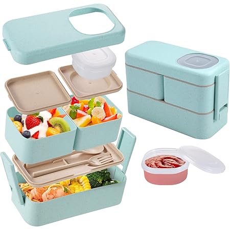 GLOBAL GOLDEN Lunch Box, 1600ml Bento Box with 2 Compartments 2 Layer ...