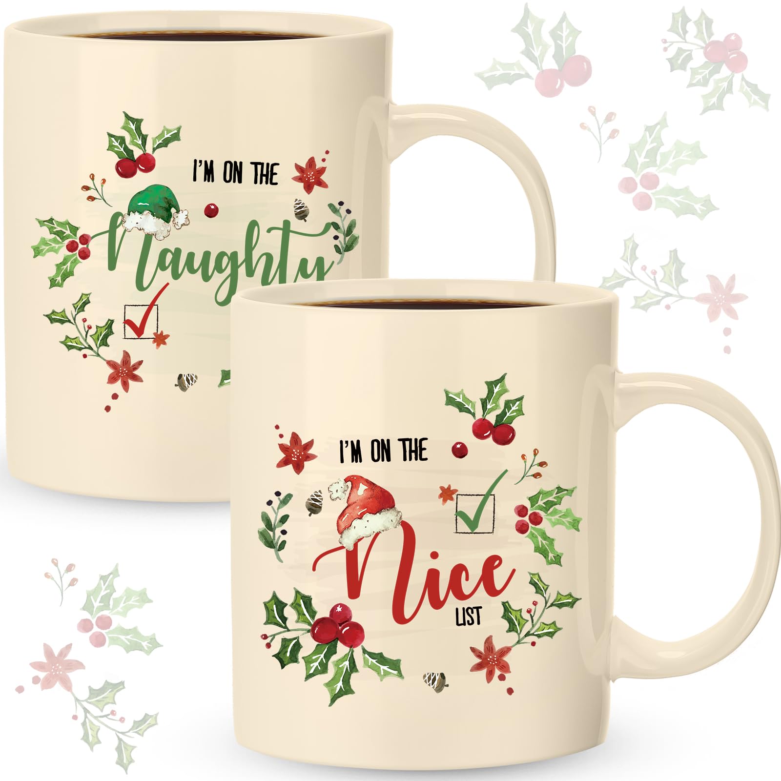 Amazon.com: Sliner 11 oz Christmas Ceramic Coffee Mugs Set of 2 Naughty ...