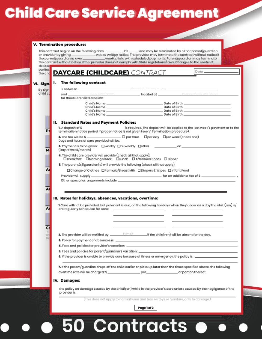 Daycare Service Agreement Forms Book: Up To 50 Children. Perfect For ...