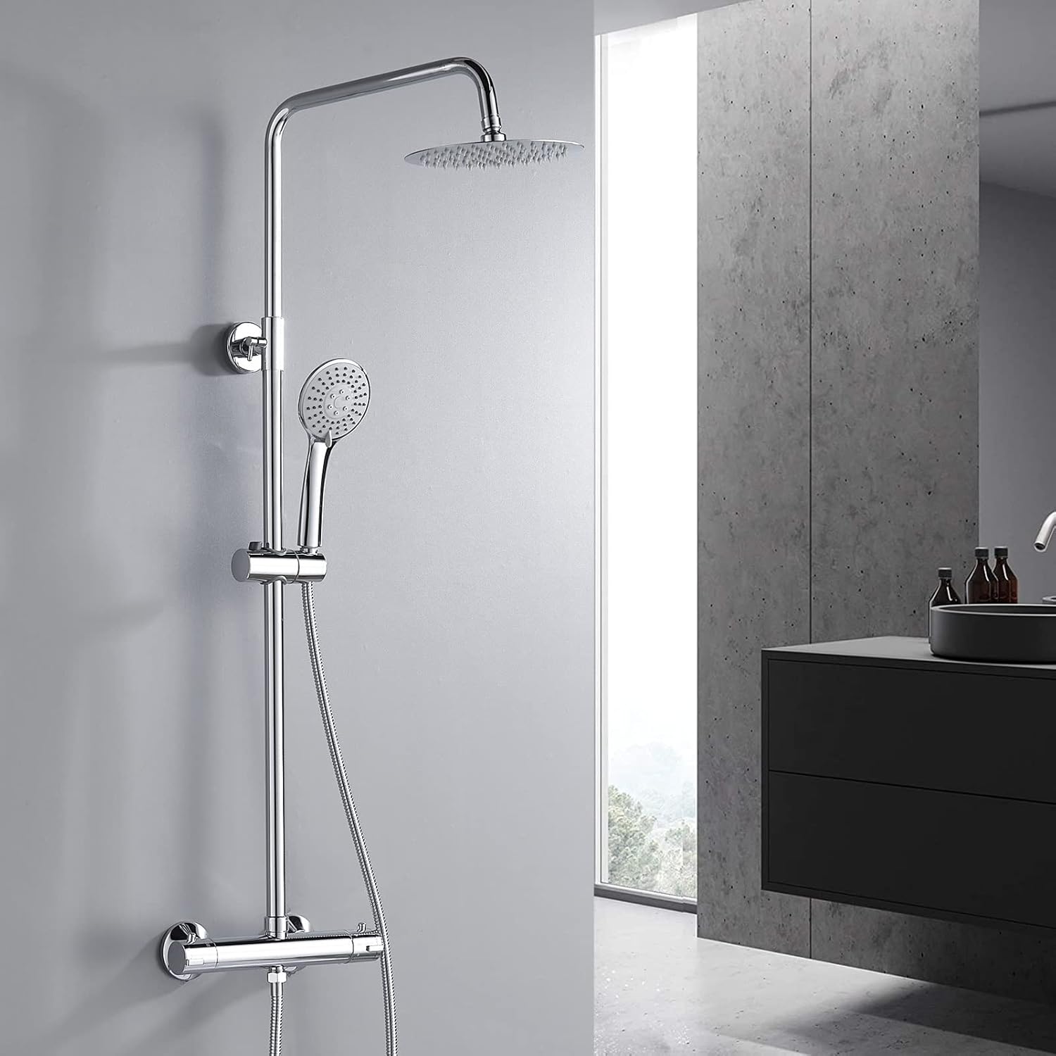 NewEast Thermostat Shower System, Chrome Thermostatic Shower Mixer Set ...
