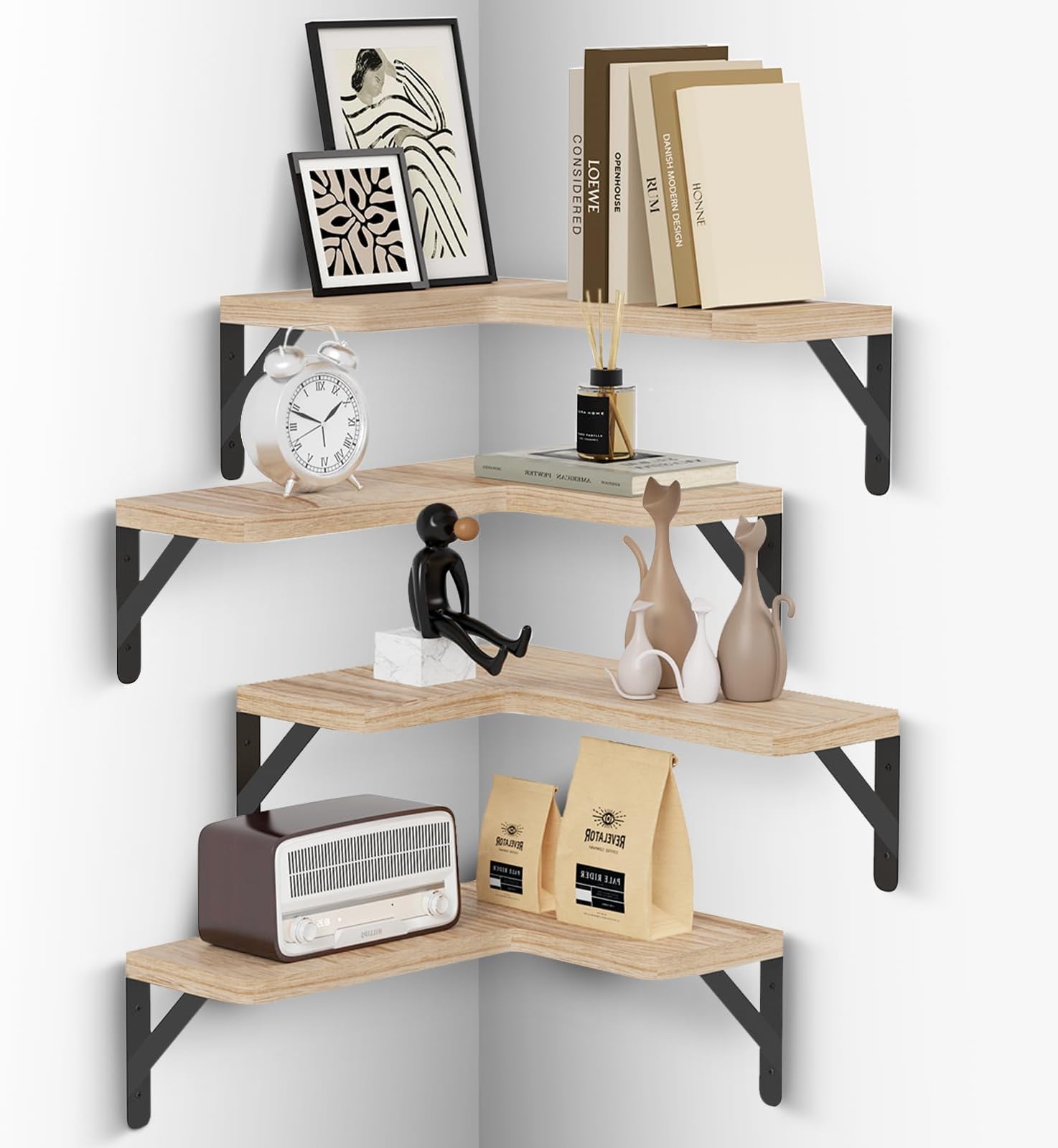 Amazon.com: Muzilife Corner Floating Shelves Wooden Floating Shelves ...