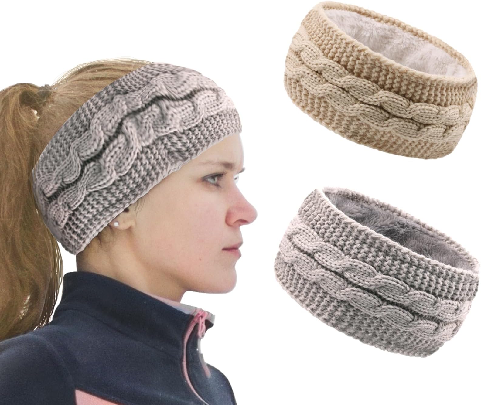 Amazon.com: YAHENLI Winter Headbands for Women 2 PCS, Knit Thick Fleece ...