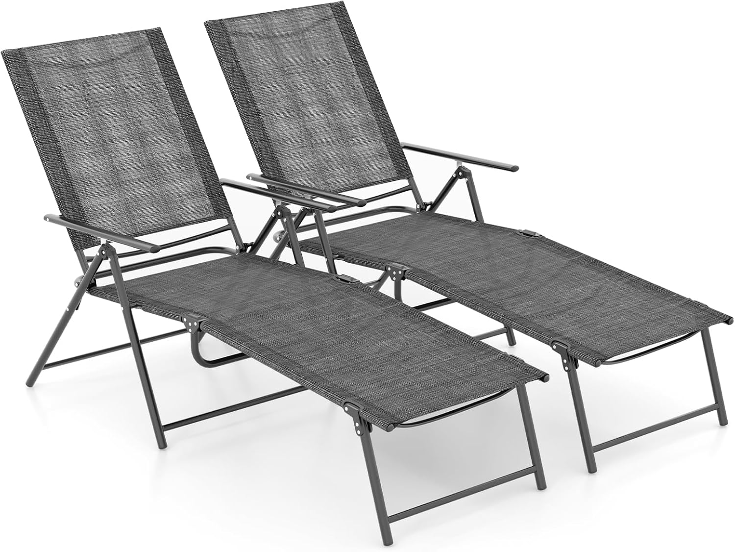COSTWAY Folding Sun Lounger Set of 2, 6 Positions Adjustable Patio ...