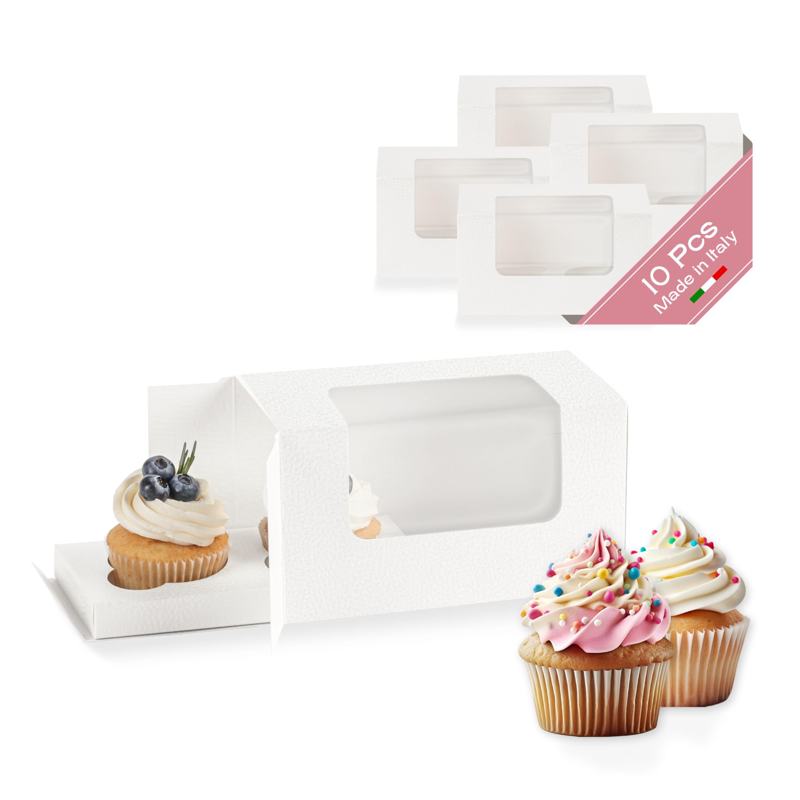 Amazon.com: Pack Of 10 Sturdy 2 Cupcake Boxes Made In Italy -white ...