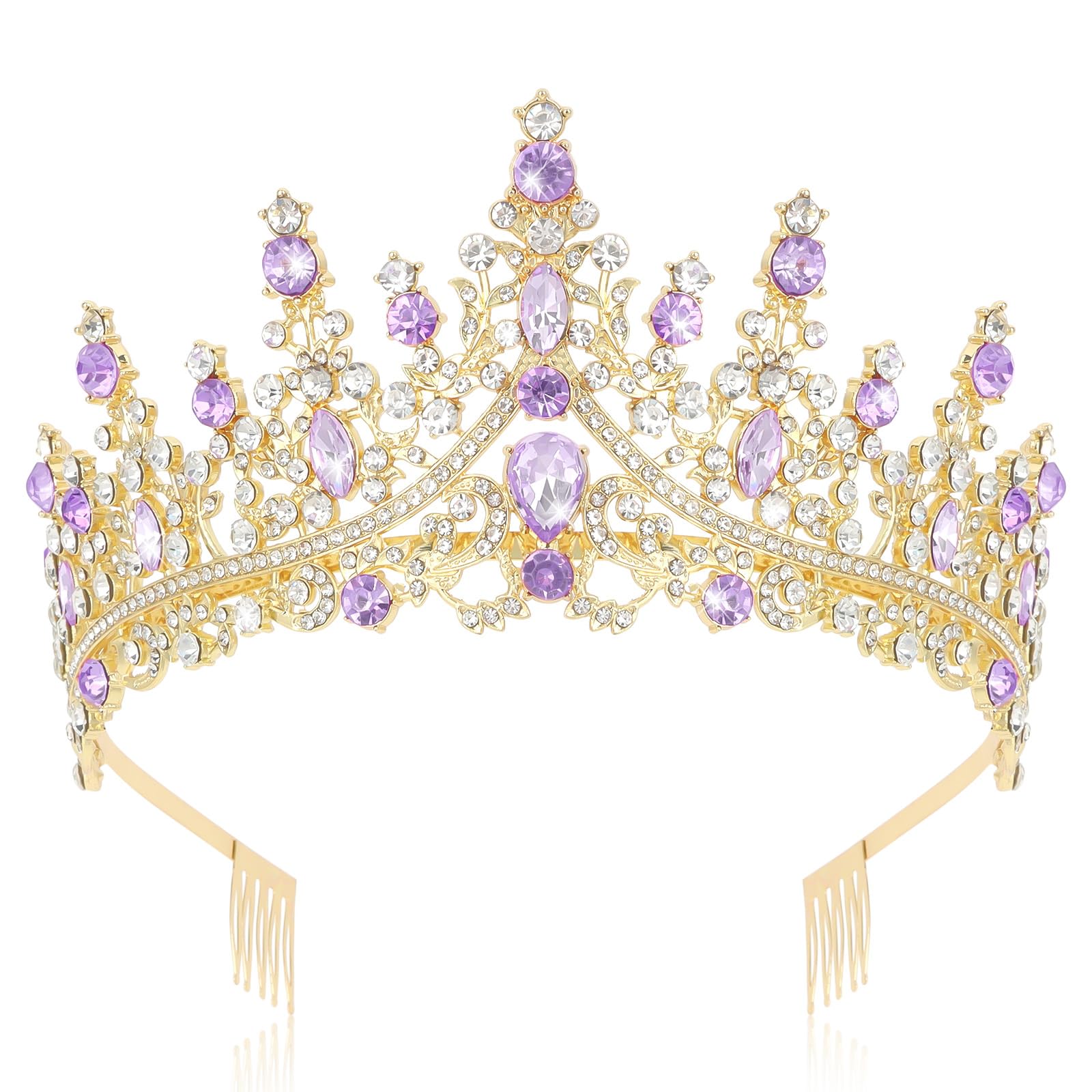 Amazon.com : CURASA Gold Princess Crown Purple Tiara for Little Girls ...