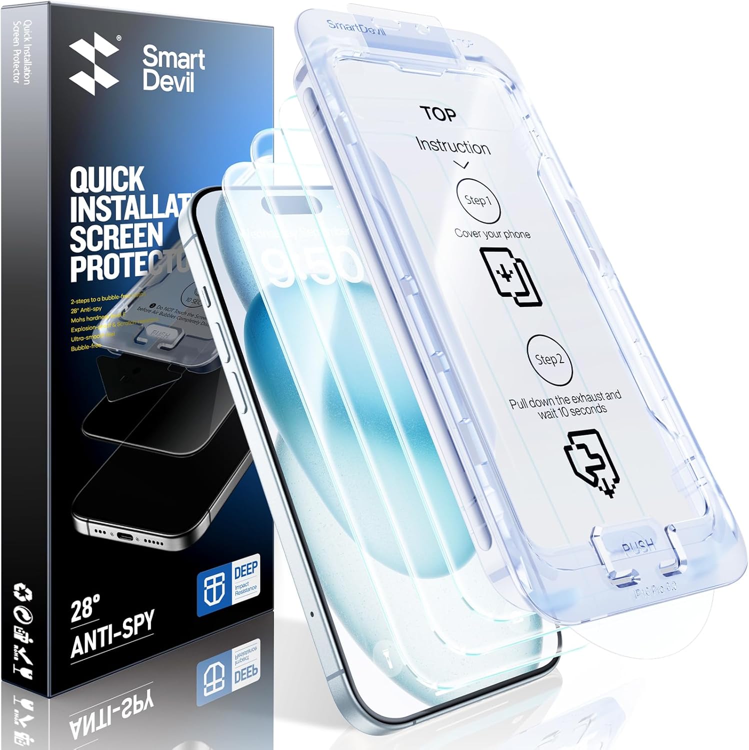 SmartDevil 3 Pack Screen Protector for iPhone 15 (6.1 Inch) Tempered Glass, HD Clear Film, Easy ...