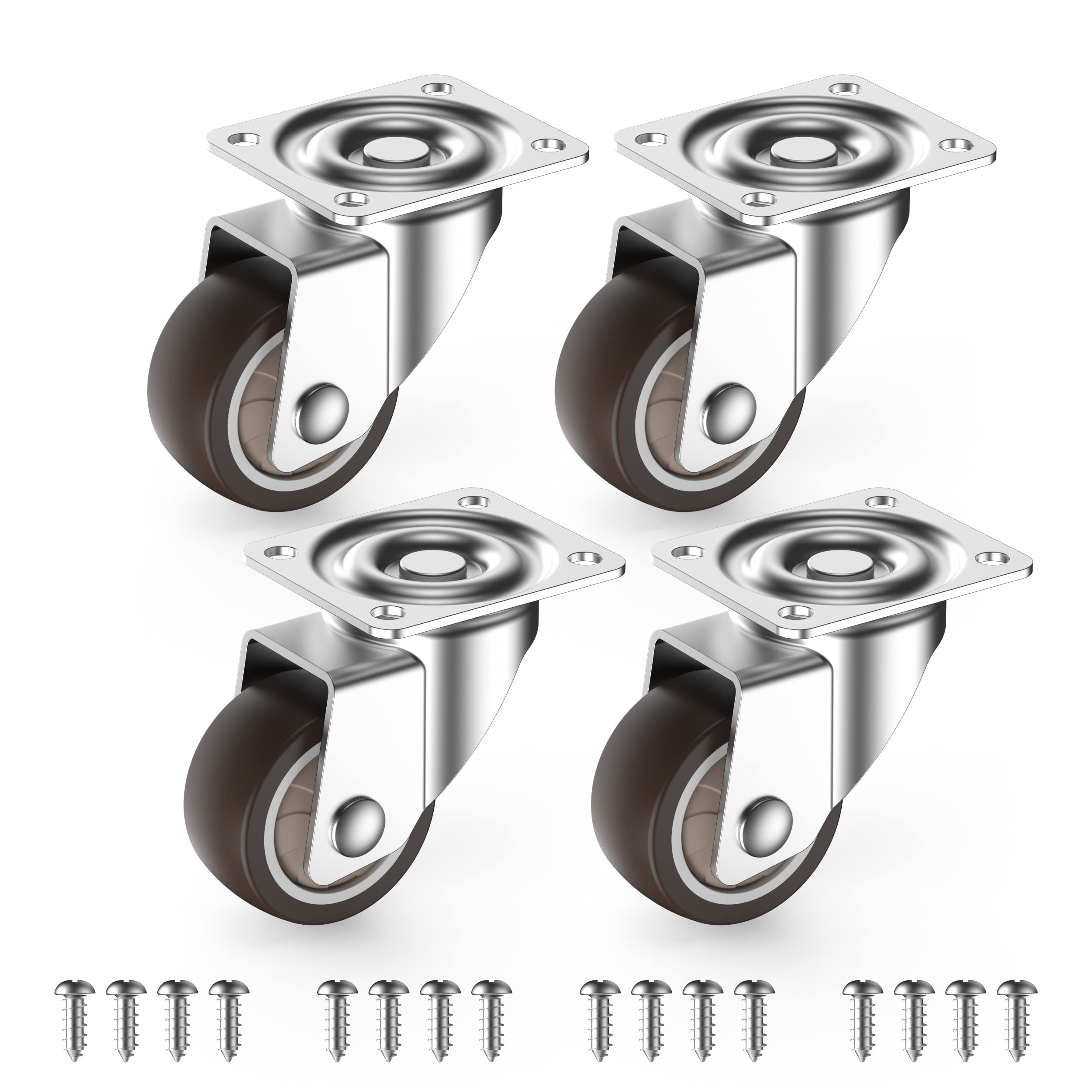 HOLKIE 1 inch Small Caster Wheels for Furniture Low Profile Casters Set ...
