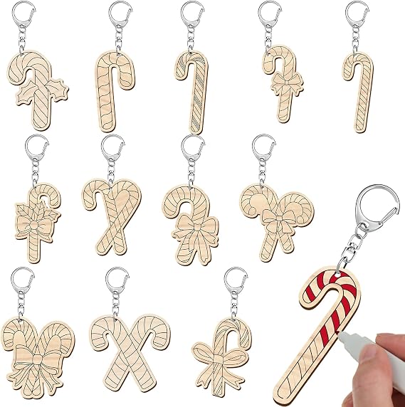 Amazon.com: RattanView 24 Pcs Candy Cane Craft Color Your Own Keychains ...