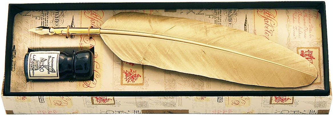 Coles Calligraphy Small Feather Quill Pen and Ink Set - Gold : Amazon ...