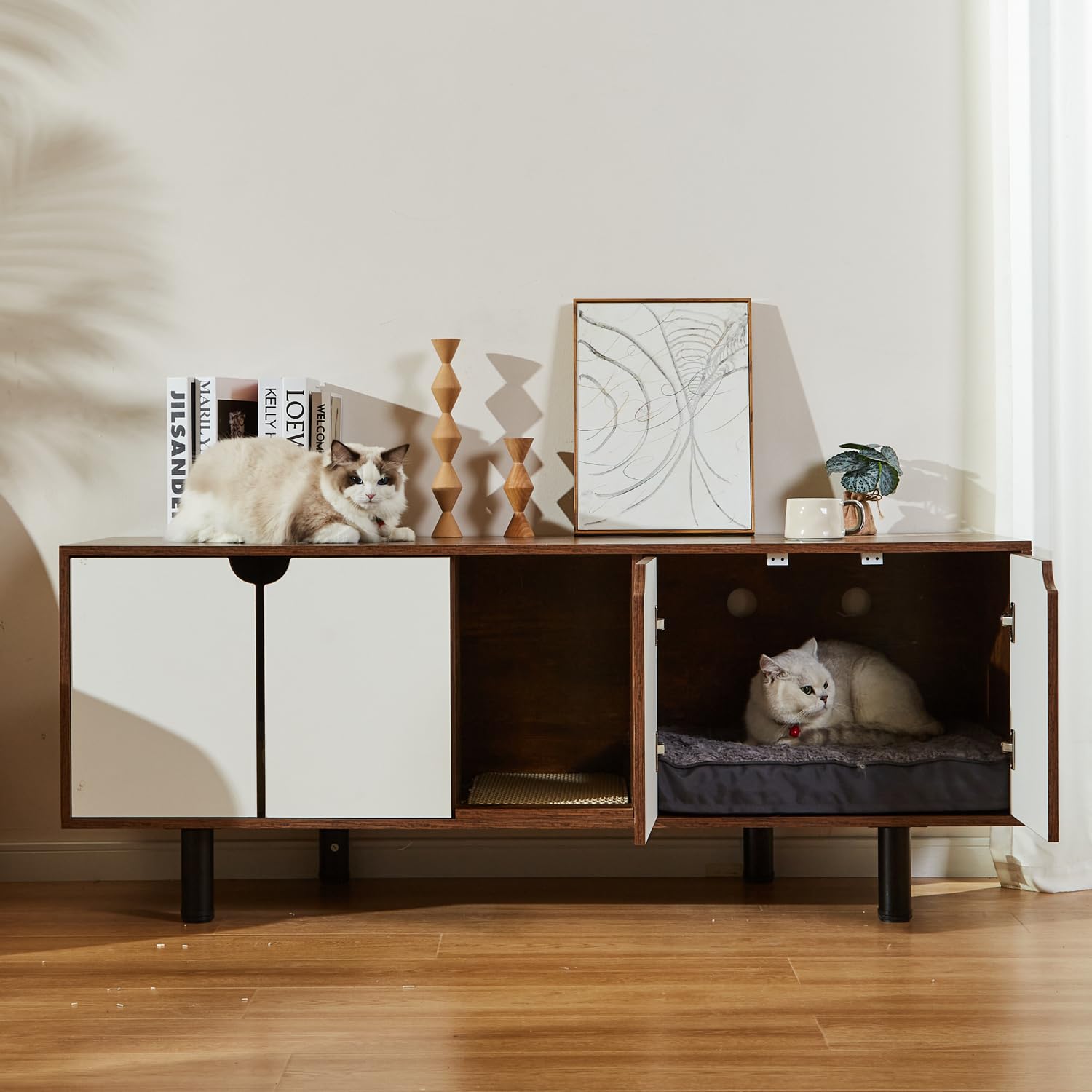 Amazon.com: Cat Litter Box Enclosure for 2 Cats, Hidden Cat Litter Box ...