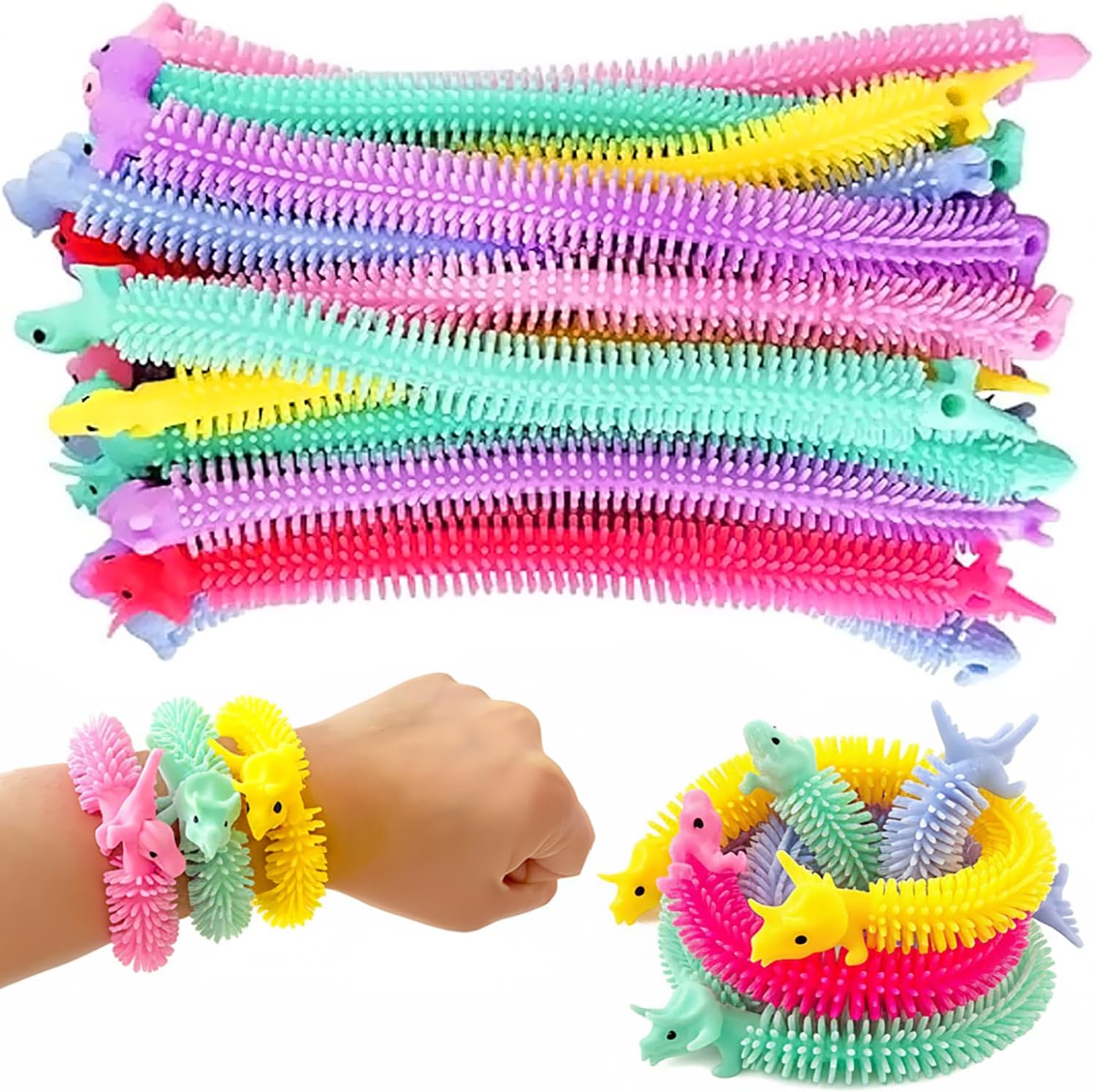 Amazon.com: Red, Green, & Blue Rubber Stretchy Dinosaur Toys - 7.25 ...