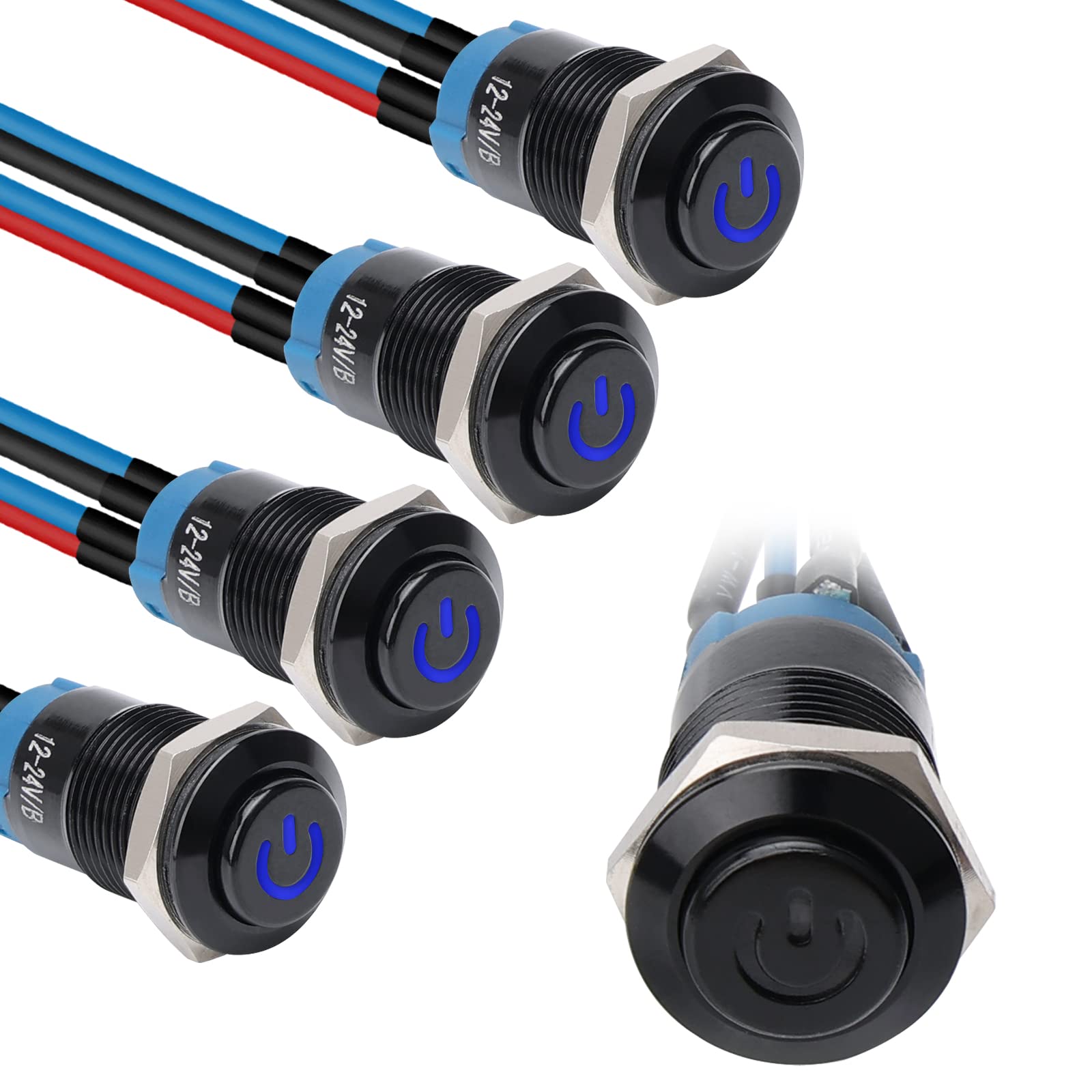 Buy Starelo 5PCS 12mm Latching LED Push Button Switch Mini Round Black ...