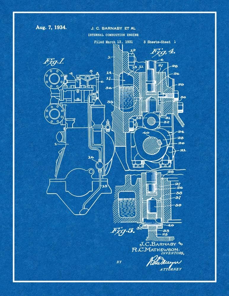 Amazon.com: Internal Combustion Engine Patent Print Blueprint with ...