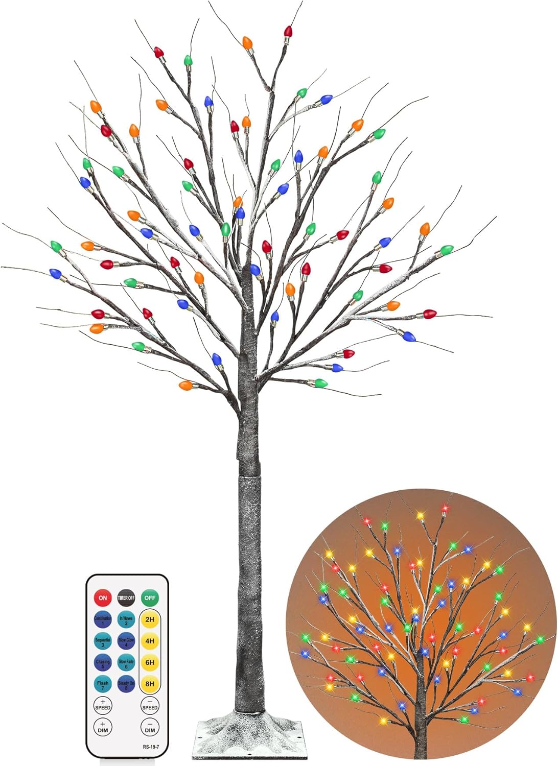 Amazon.com : 4FT Birch Tree with 64 LED Multicolor Lights, Lighted ...