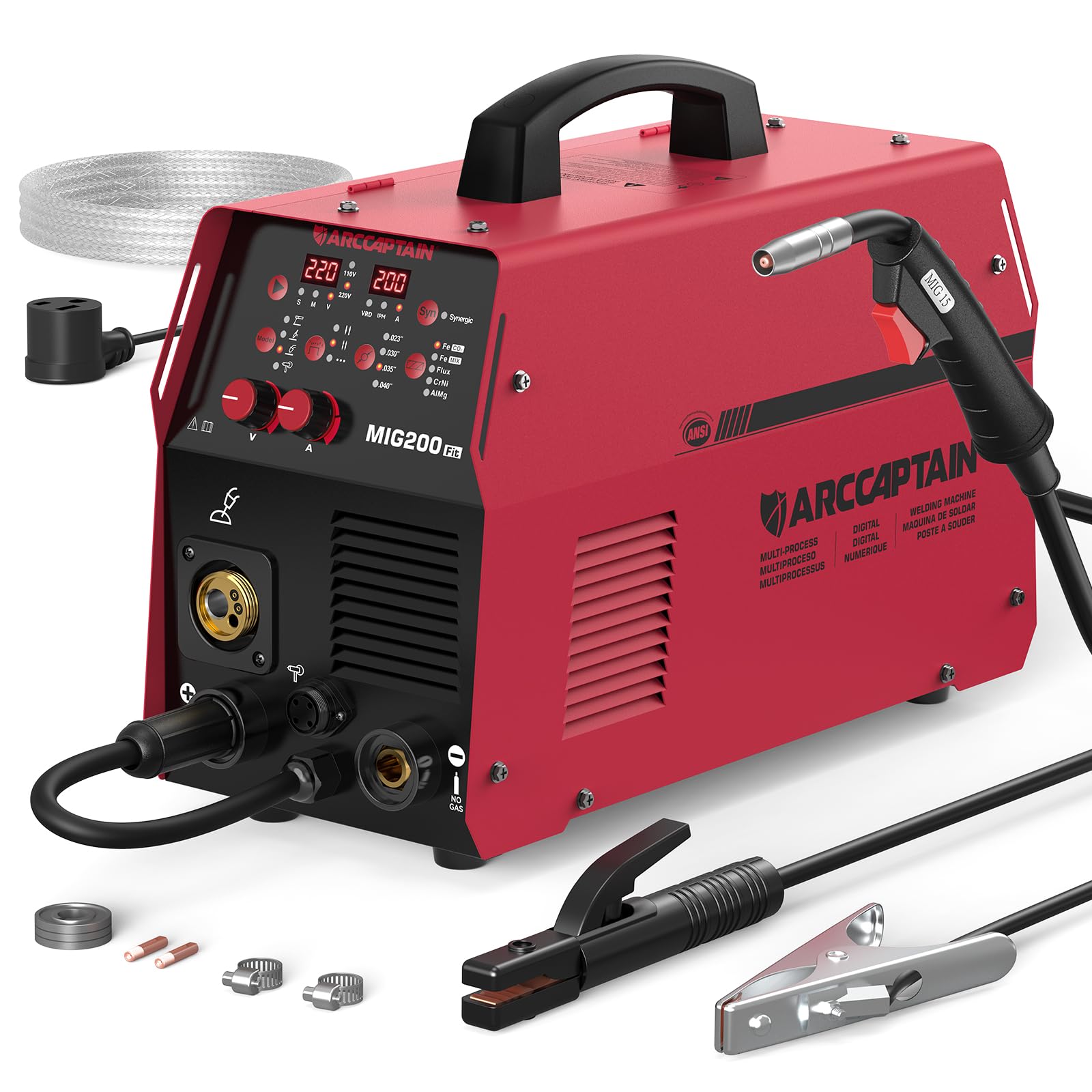 ARCCAPTAIN 200A MIG Welder, 6 in 1 Welding Machine, Gas MIG/Flux Core ...