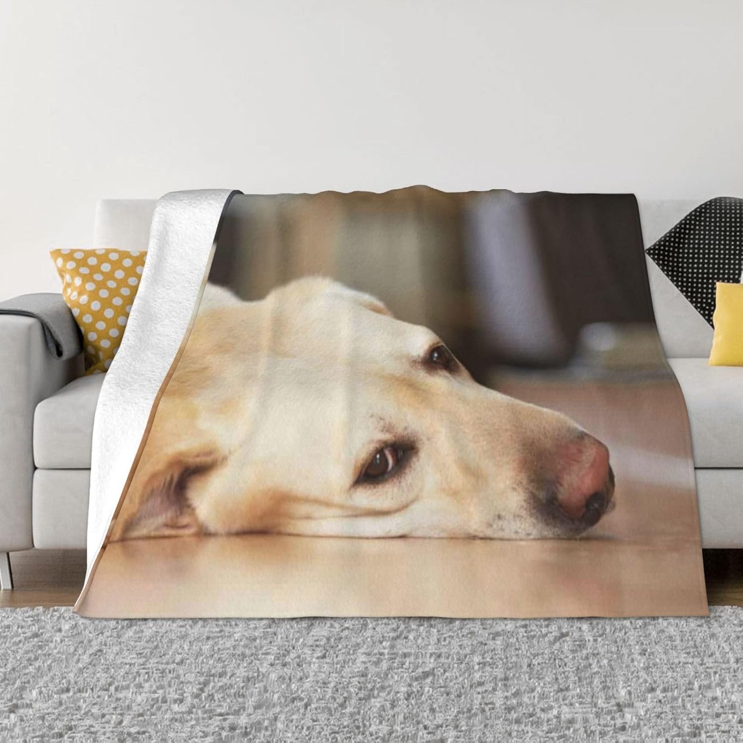 Yellow Labrador Retriever Print Flannel Blanket Lightweight Cozy Throw ...