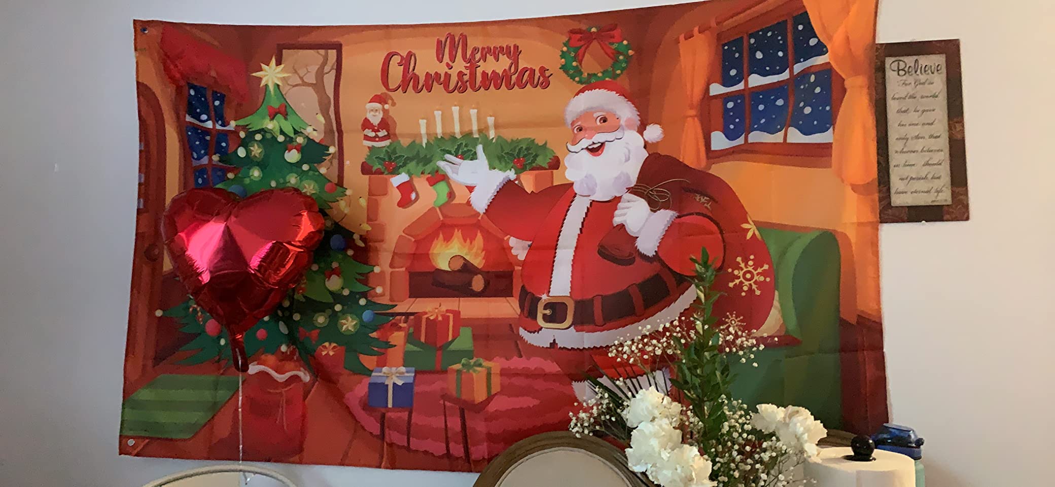 Amazon.com: Merry Christmas Banner Large Fabric Xmas Backdrop Decor ...