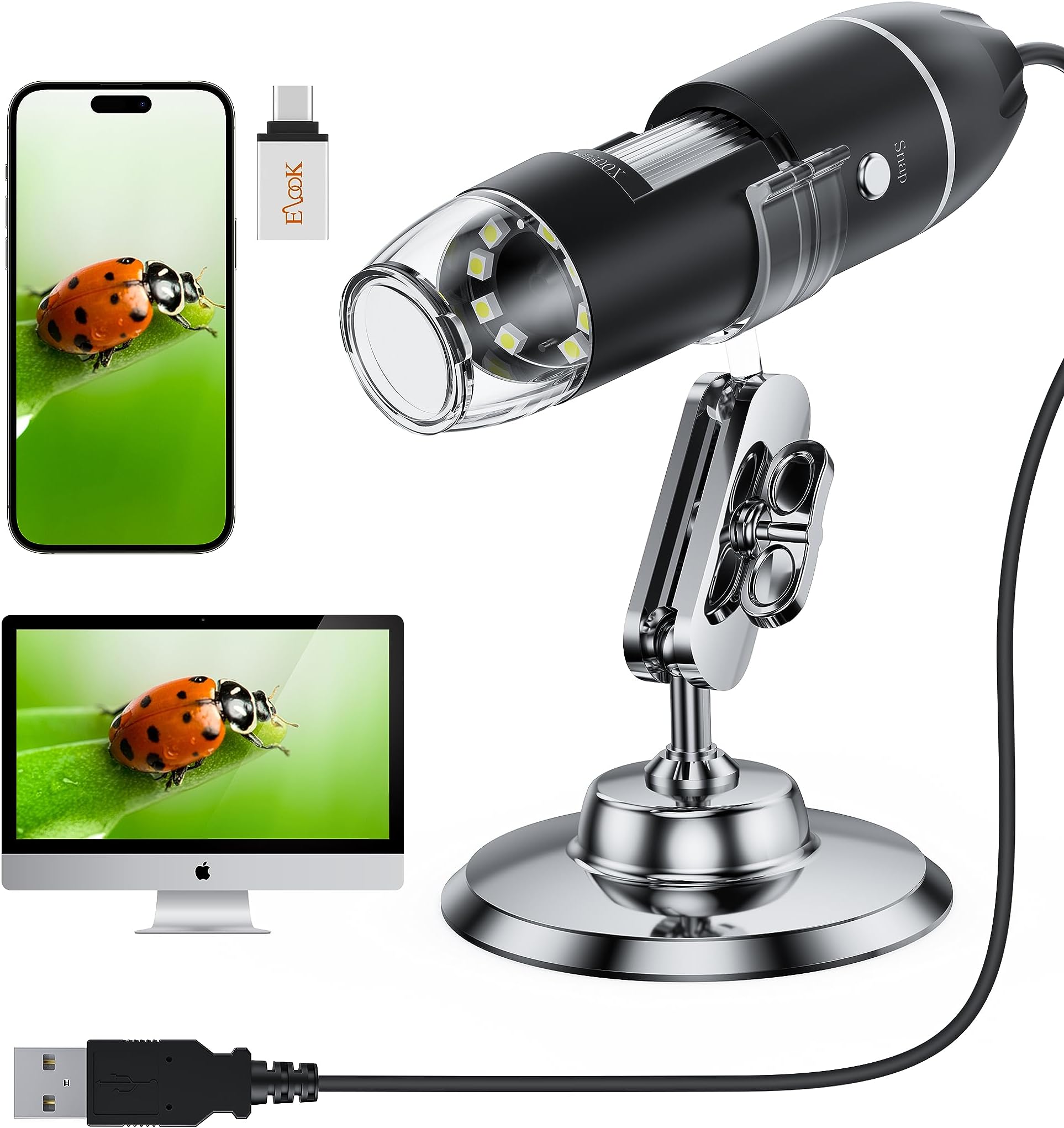 Amazon.com : Elook Digital Microscope Camera, USB Microscope 1600x ...