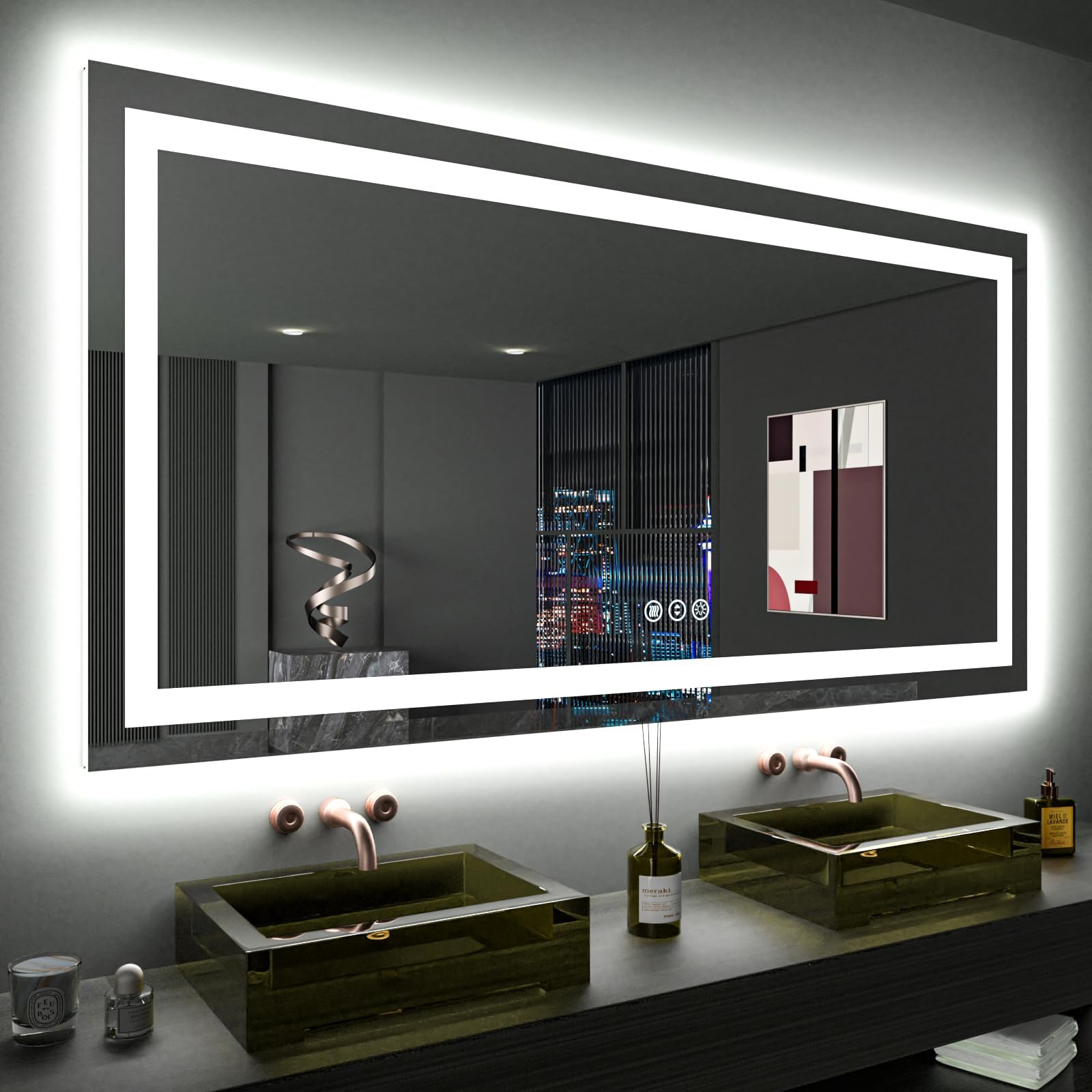 Amazon.com: Memobarco LED Lighted Mirrors for Bathroom Wall, 36*60 Smart Mirror Bathroom with ...