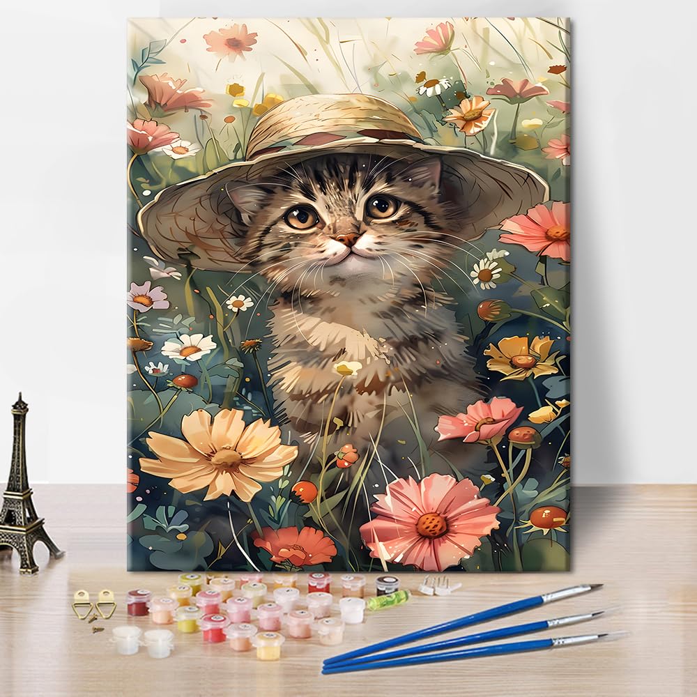 Amazon.com: Curious Cat Paint by Number for Adults Watercolor Cat in ...