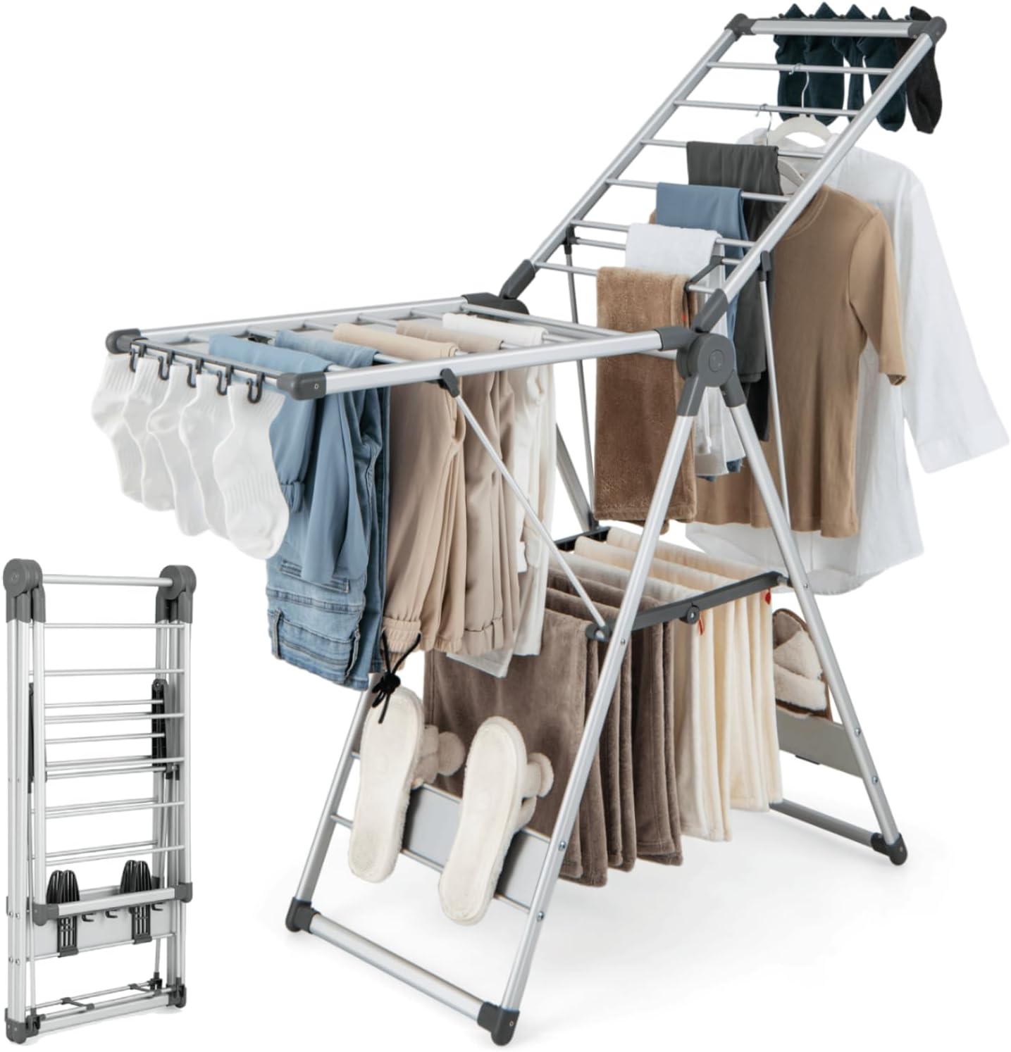 Multigot 2-Layer Clothes Drying Rack, Freestanding Collapsible Clothes ...