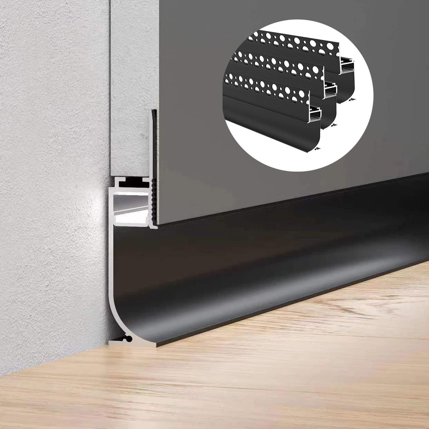 Besseto Black Baseboard LED Aluminum Channel,3 x 2m Toe Kick LED Strip ...