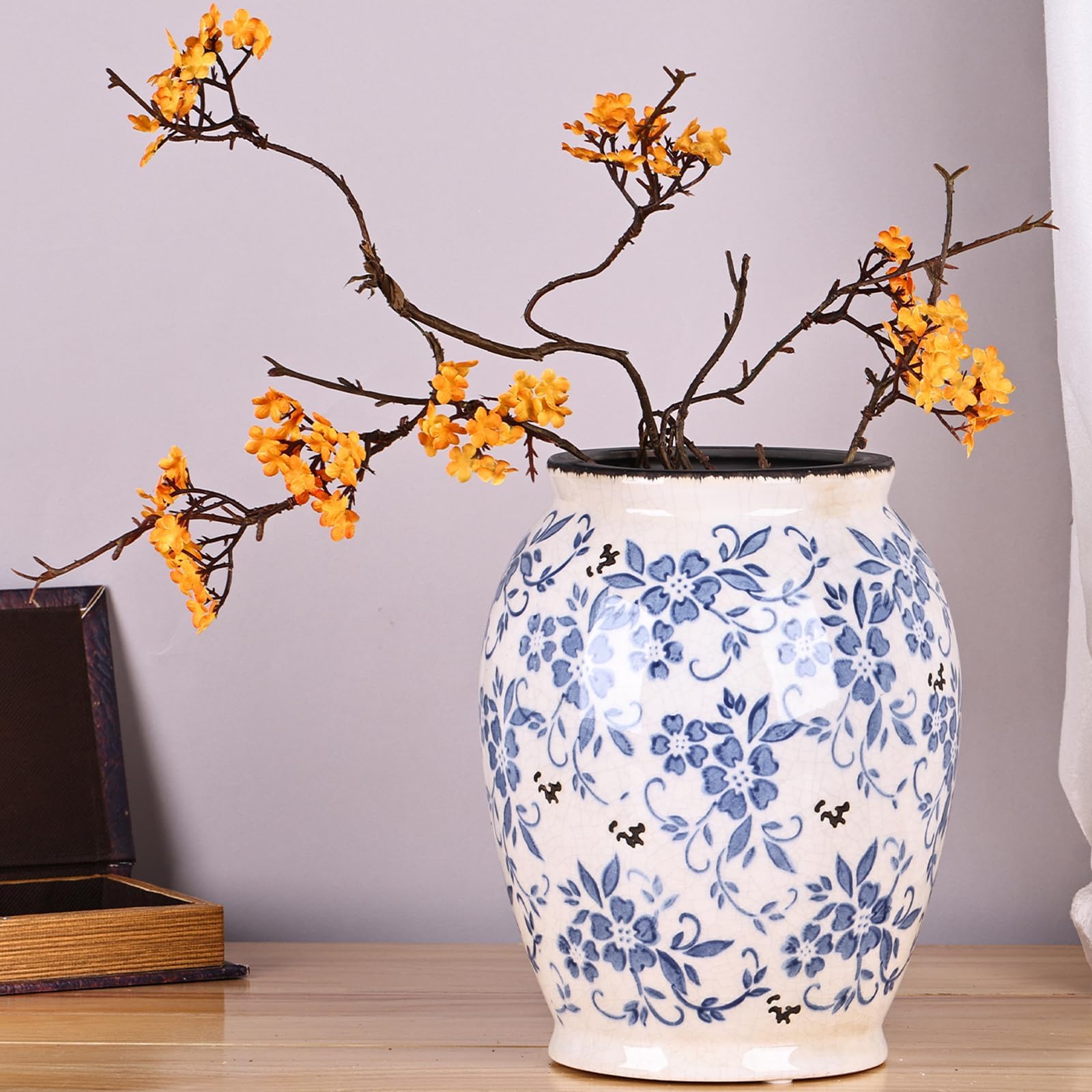 Amazon.com: Vintage Blue and White Porcelain Flower Vase Home Decor ...