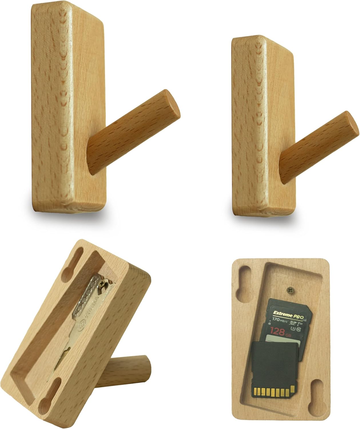 Jallyphy Hidden Key Storage Wall Hook,Wood Wall Hanger with Hidden ...