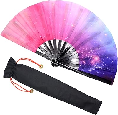 Amazon.com: Zolee Large Rave Folding Hand Fan with Bamboo Ribs for Men ...