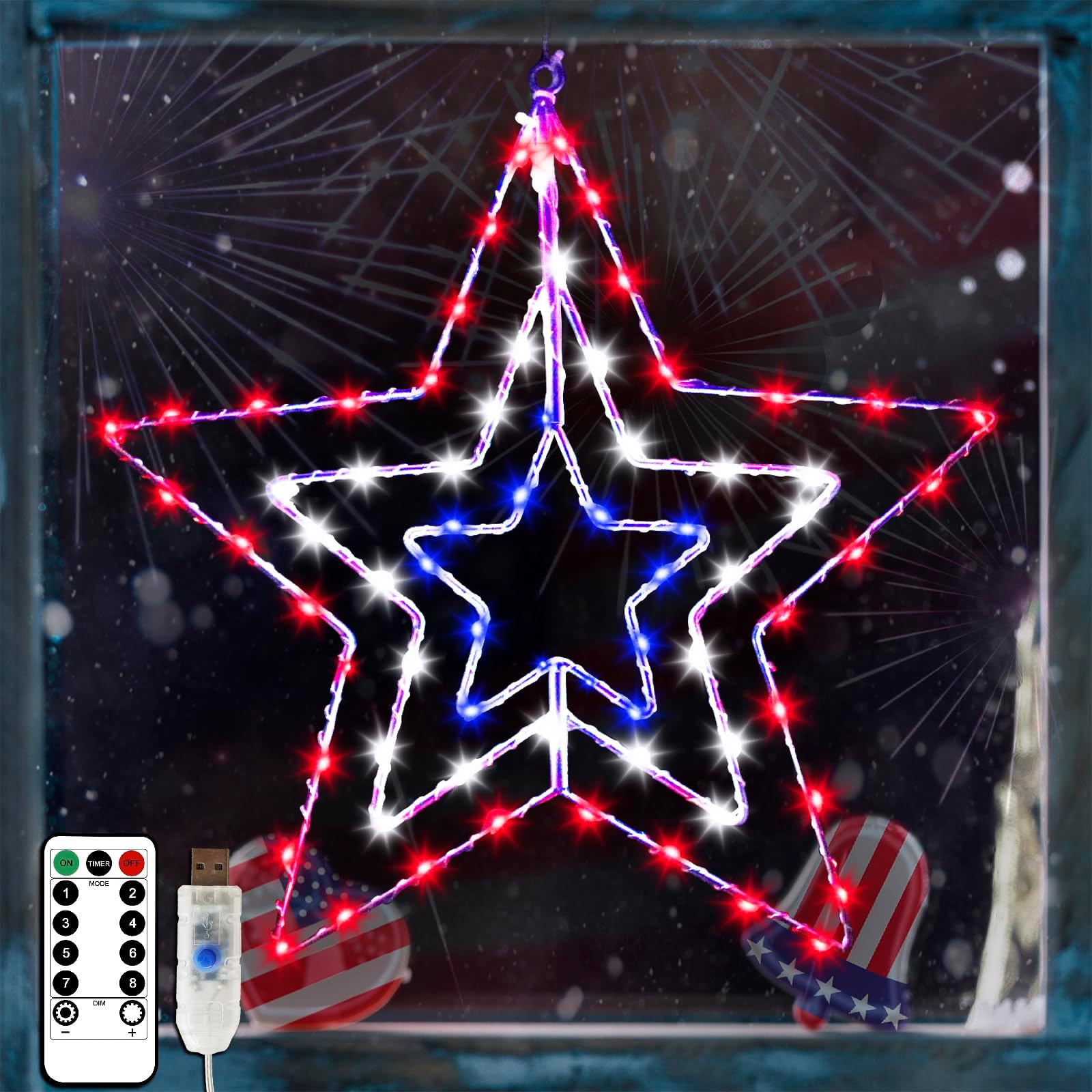 Amazon.com: Collections Etc Patriotic Lighted Star Wall Decor : Home ...
