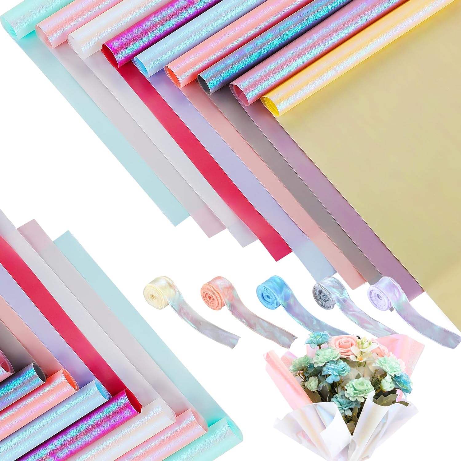 Amazon.com: Sherr 54 Sheets Iridescent Double Sided Flower Wrapping ...