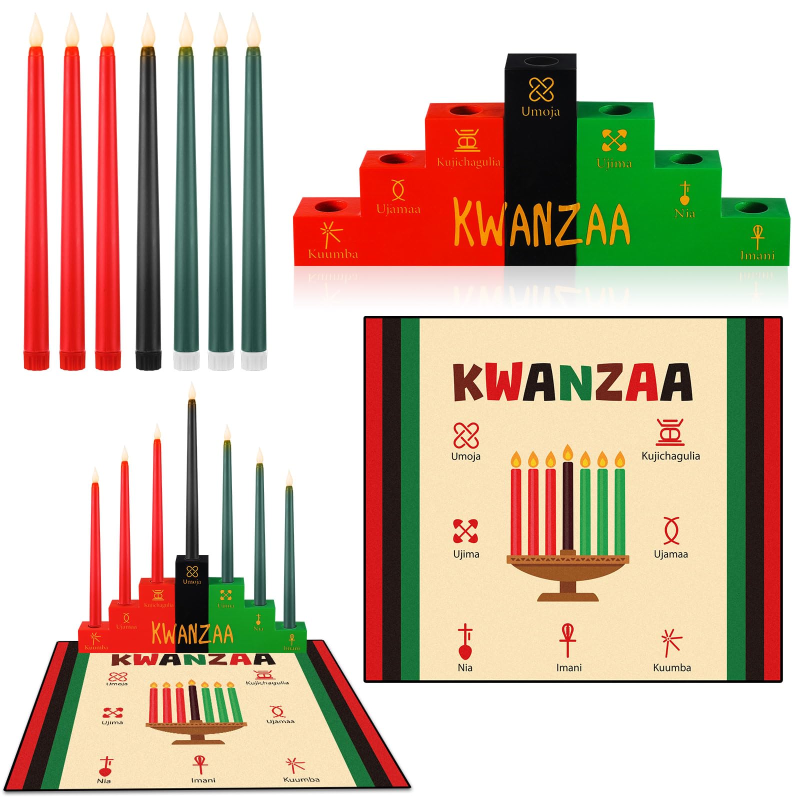 Amazon.com: Reallnaive 9 Pcs Kwanzaa Kinara Set Include 7 Kwanzaa LED ...