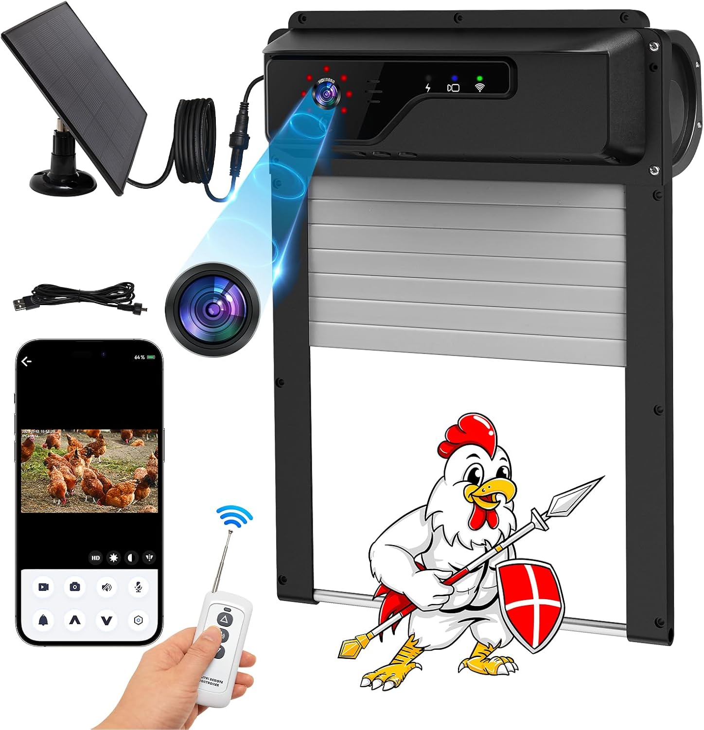 Automatic Chicken Coop Door with WiFi HD1080P Camera,Auto Solar Chicken ...