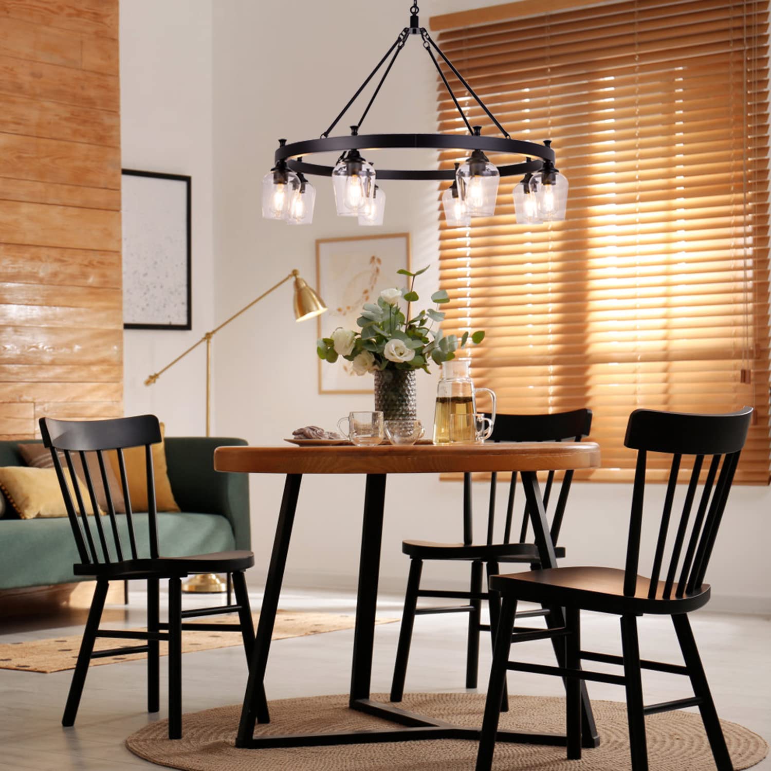 Wellmet 42 inch Matte Black Chandelier for Dining Room Light Fixture ...