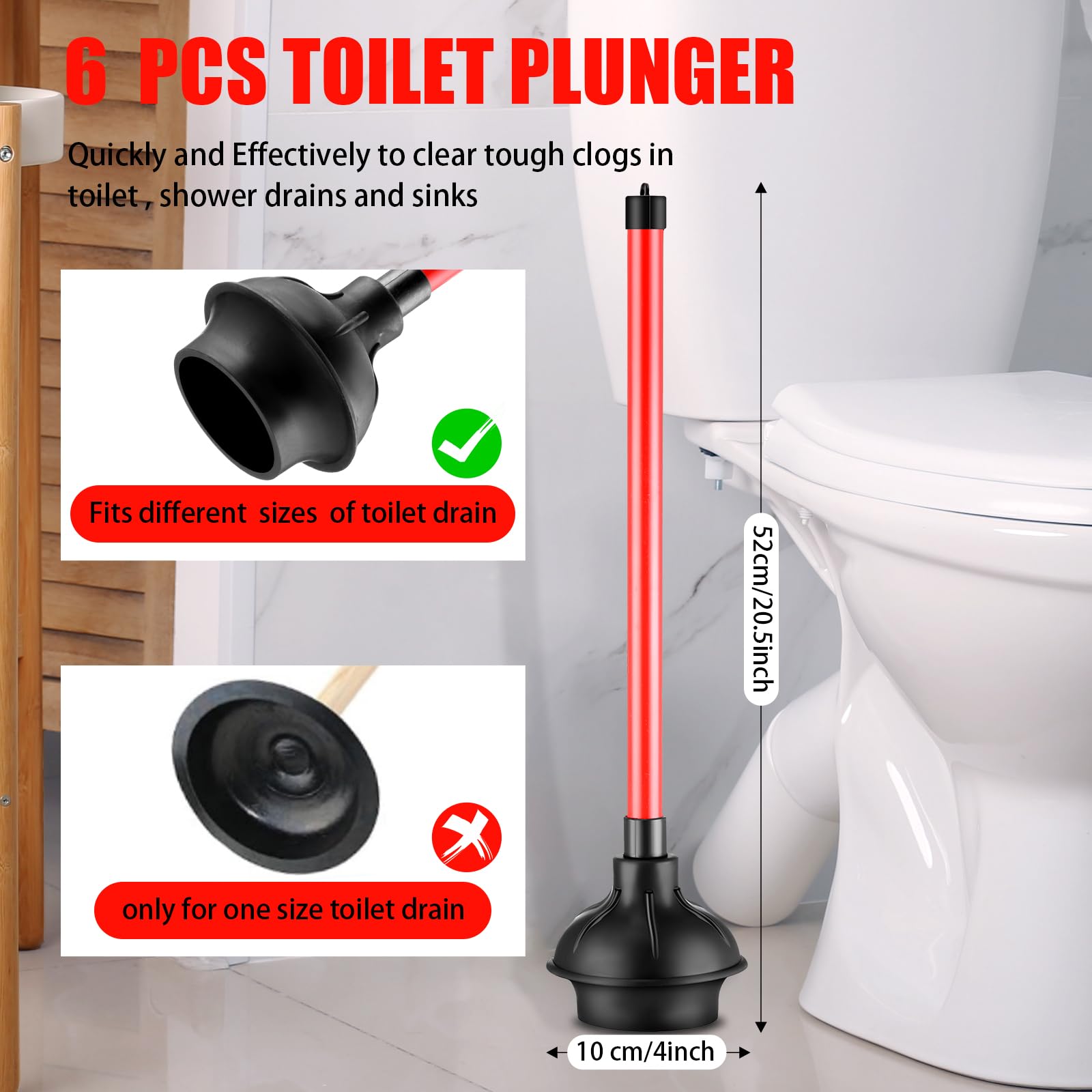 Snapklik.com : Domensi 6 Pcs Toilet Plunger Bulk Heavy Duty Rubber Plug ...