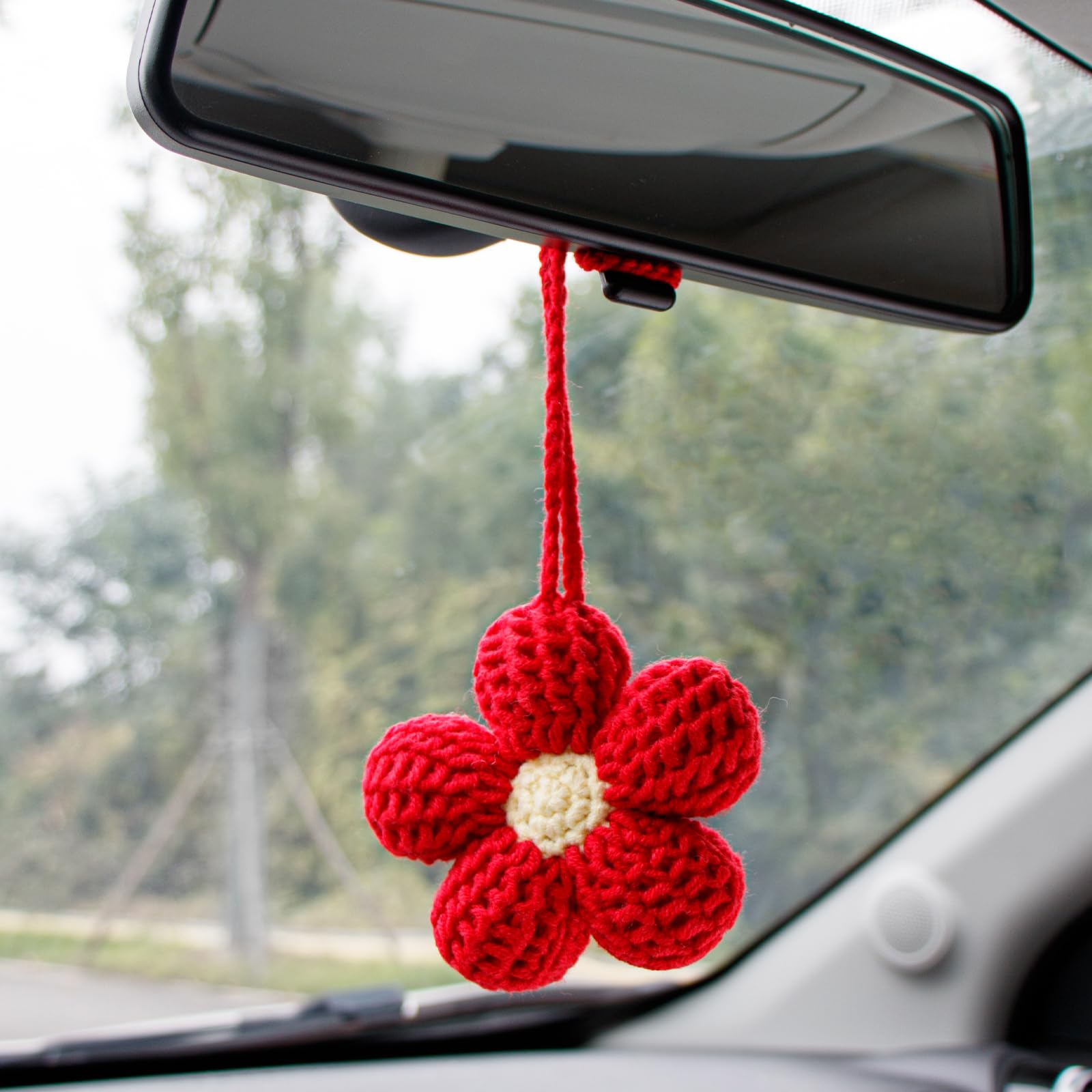 Amazon.com: Cute Crochet Flower Car Accessories for Women Rear View ...