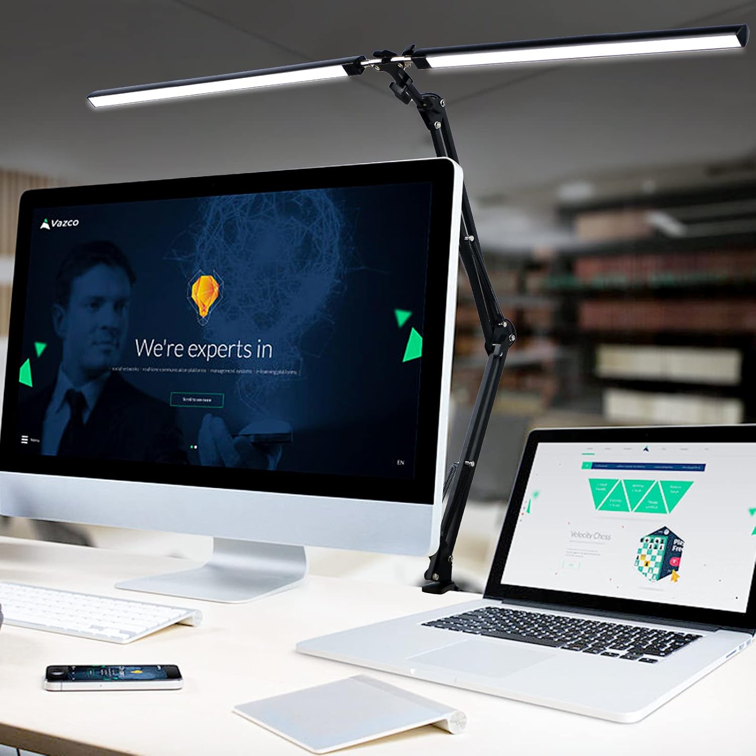 Amazon.com: Double Head LED Desk Lamp, Swing Arm Desk Light with Clamp ...